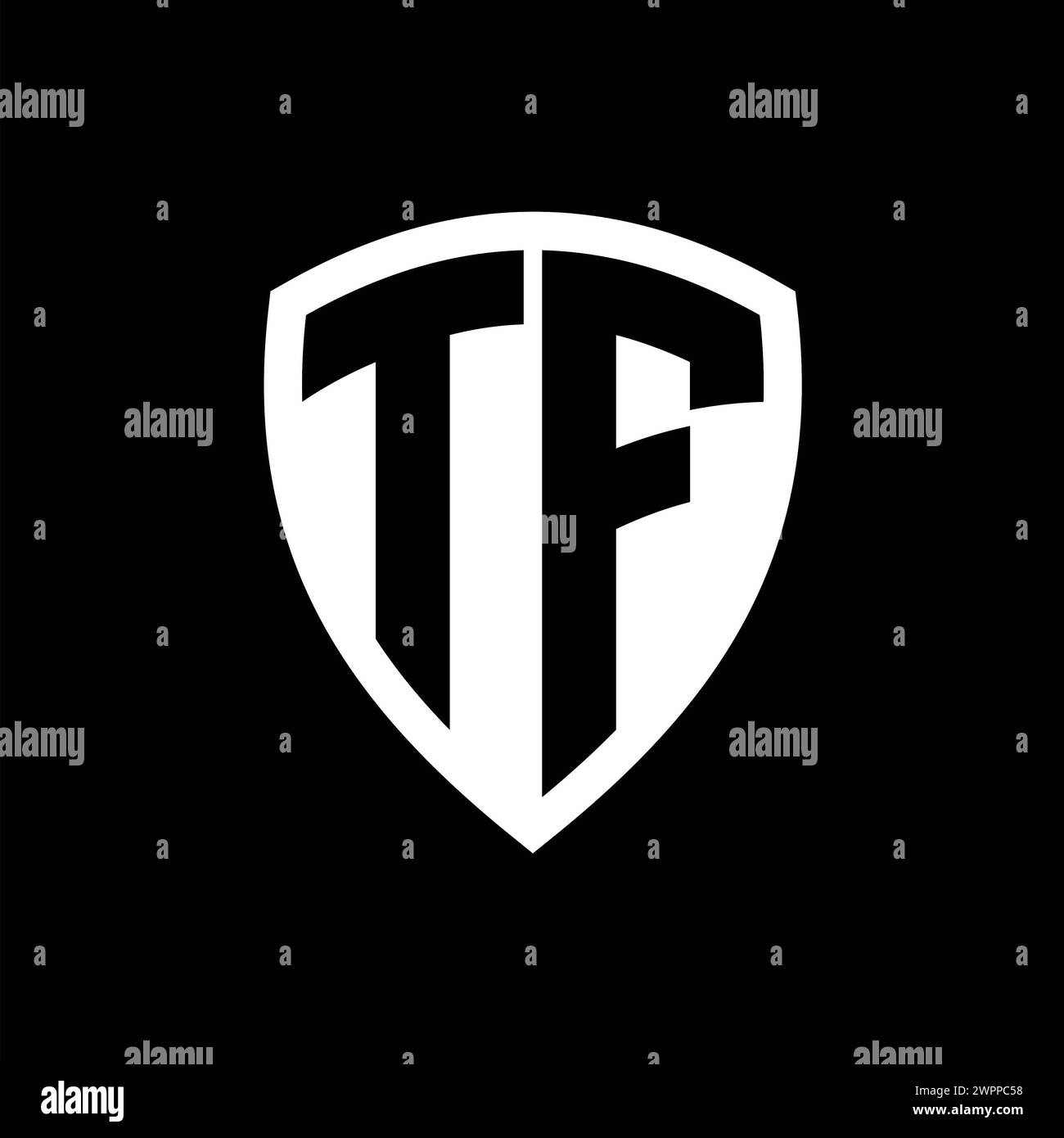 TF monogram logo with bold letters shield shape with black and white ...