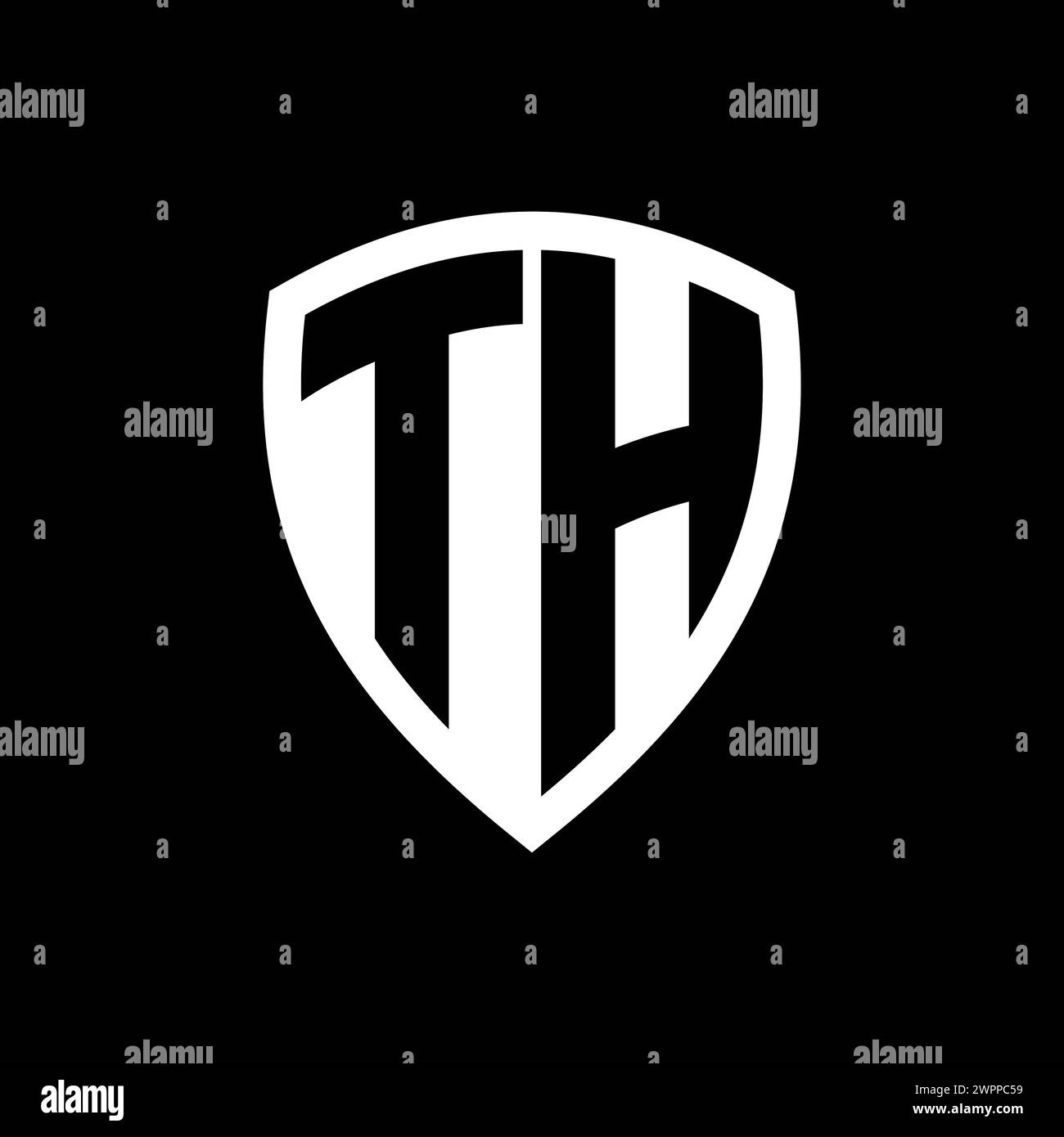TH monogram logo with bold letters shield shape with black and white ...