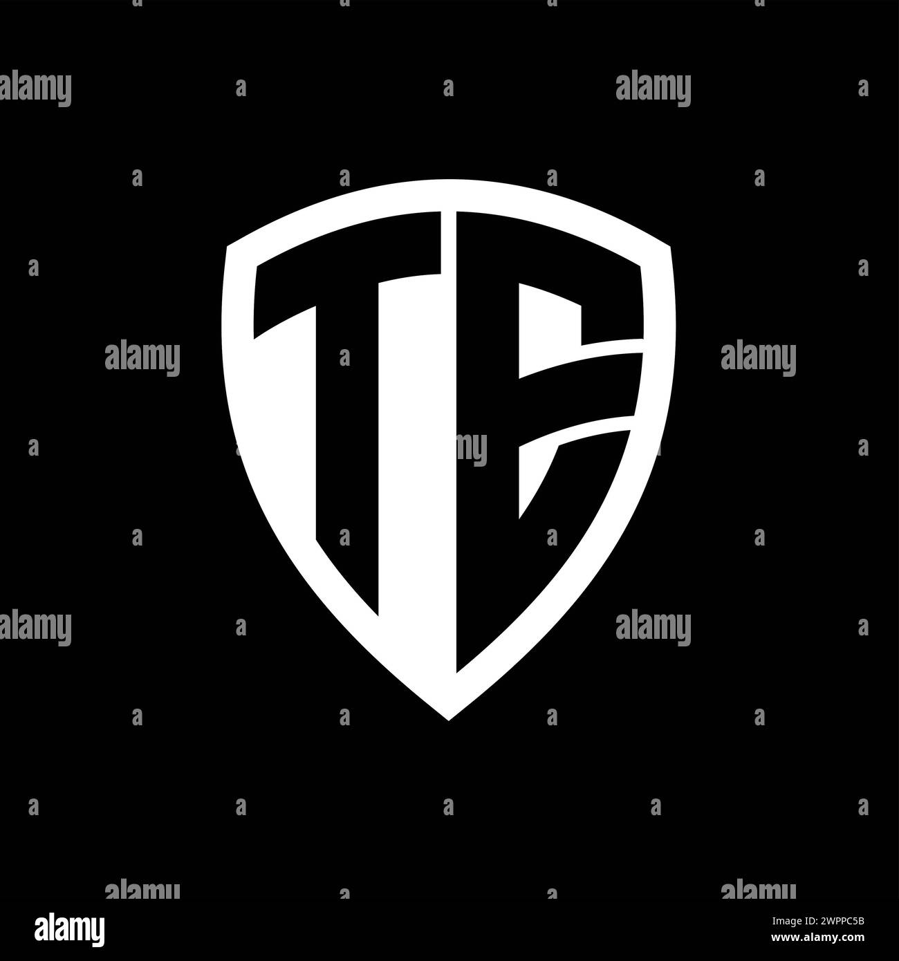TE monogram logo with bold letters shield shape with black and white ...