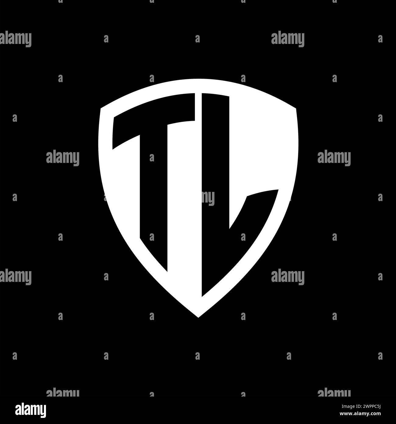 TL monogram logo with bold letters shield shape with black and white ...