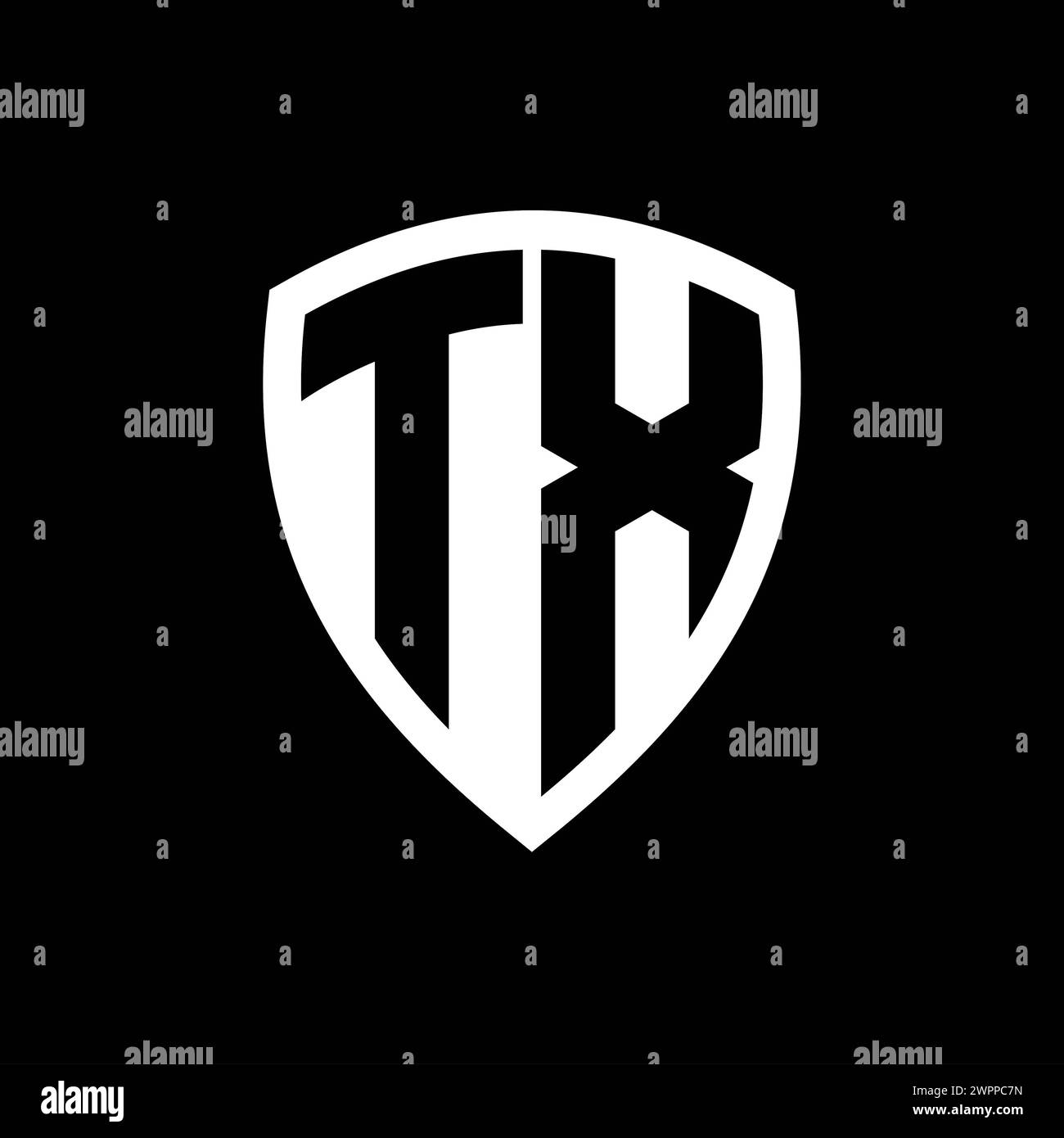 TX monogram logo with bold letters shield shape with black and white ...