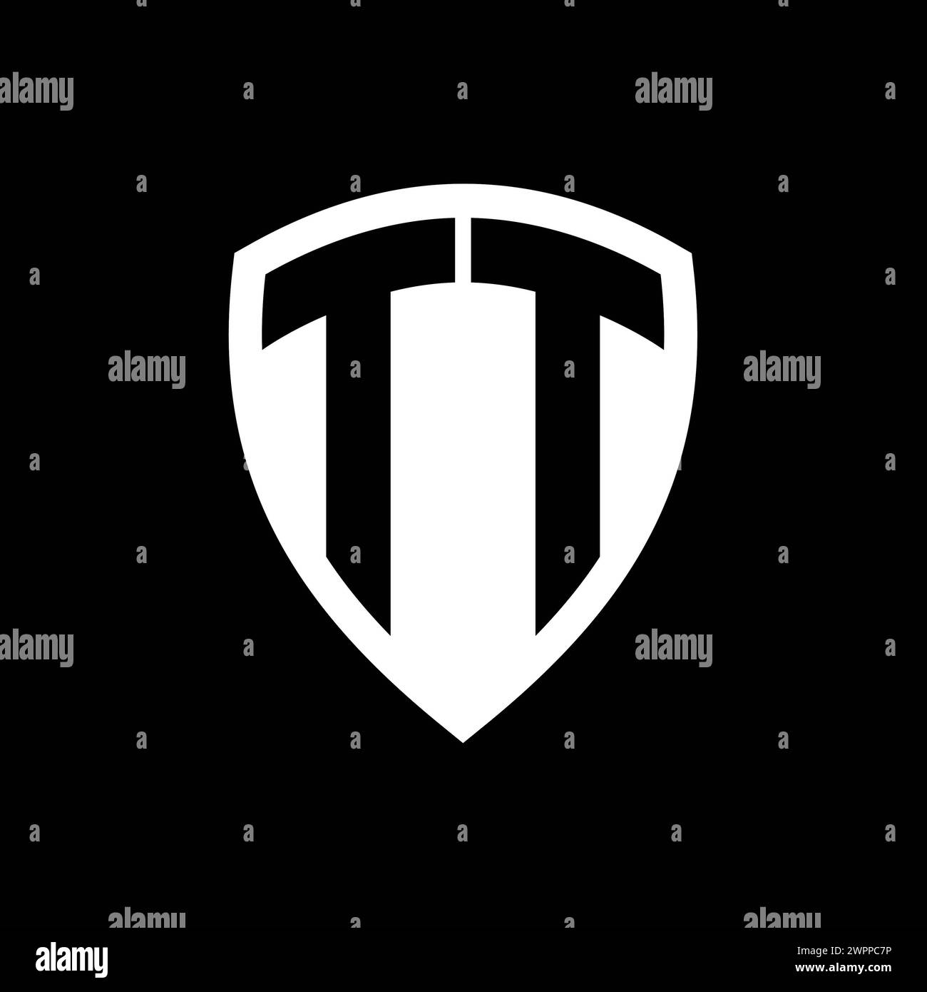 TT monogram logo with bold letters shield shape with black and white ...