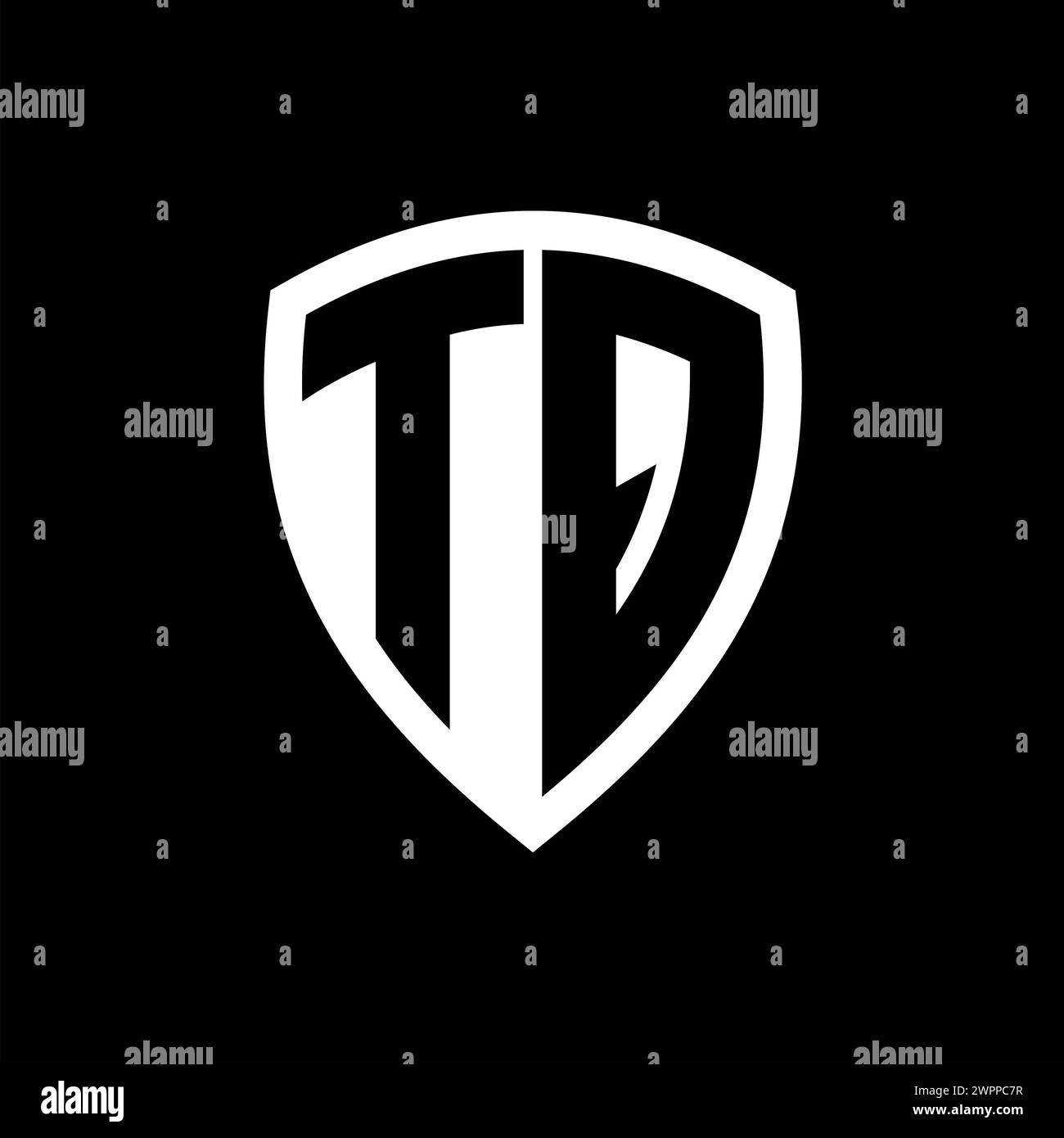 TQ monogram logo with bold letters shield shape with black and white color design template Stock ...