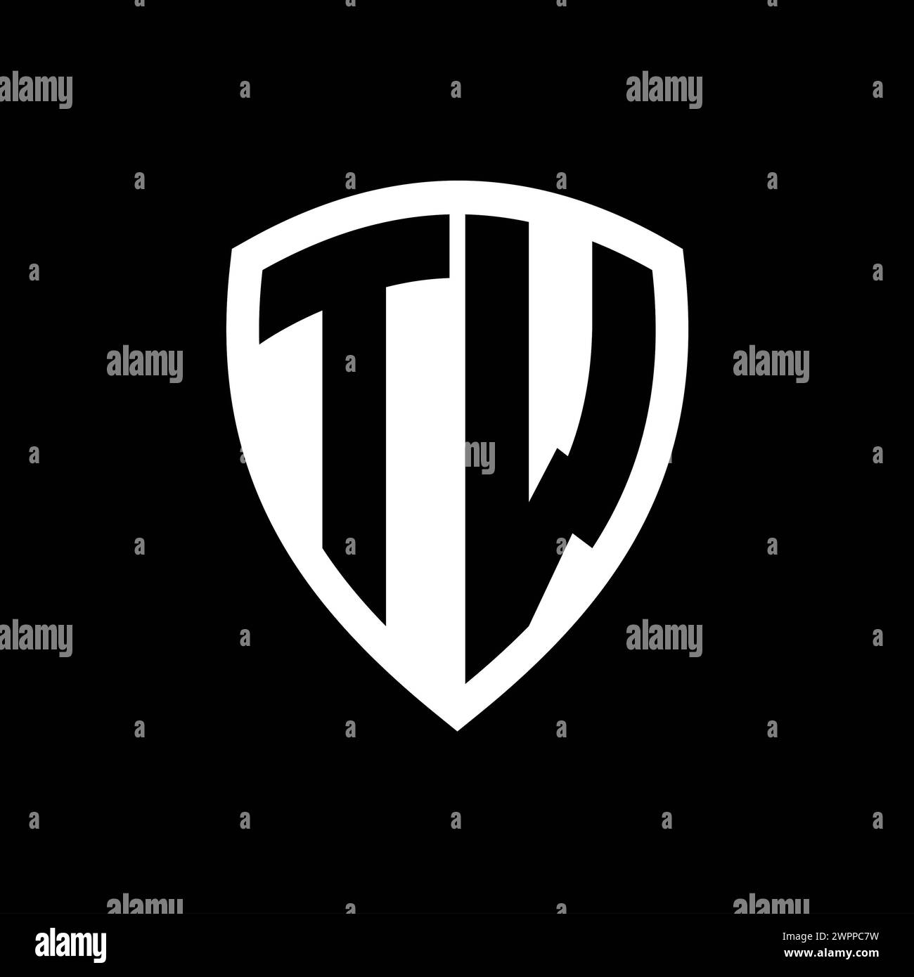 TW monogram logo with bold letters shield shape with black and white ...
