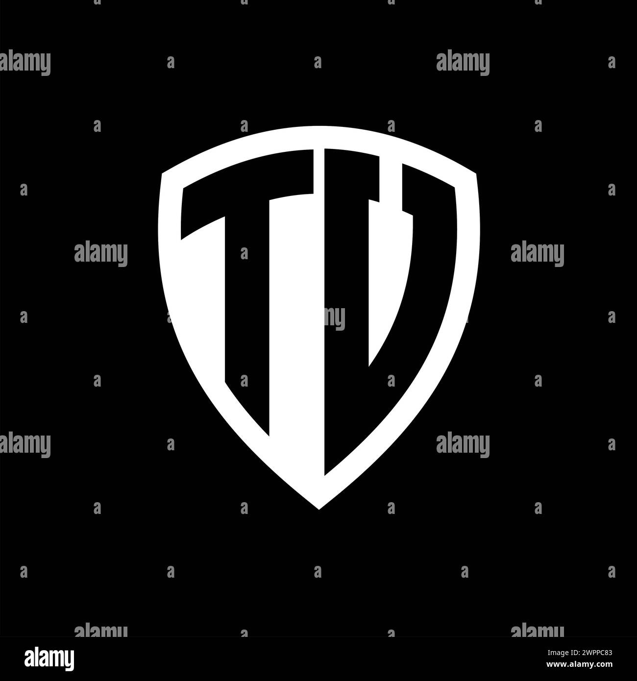 TV monogram logo with bold letters shield shape with black and white color design template Stock ...