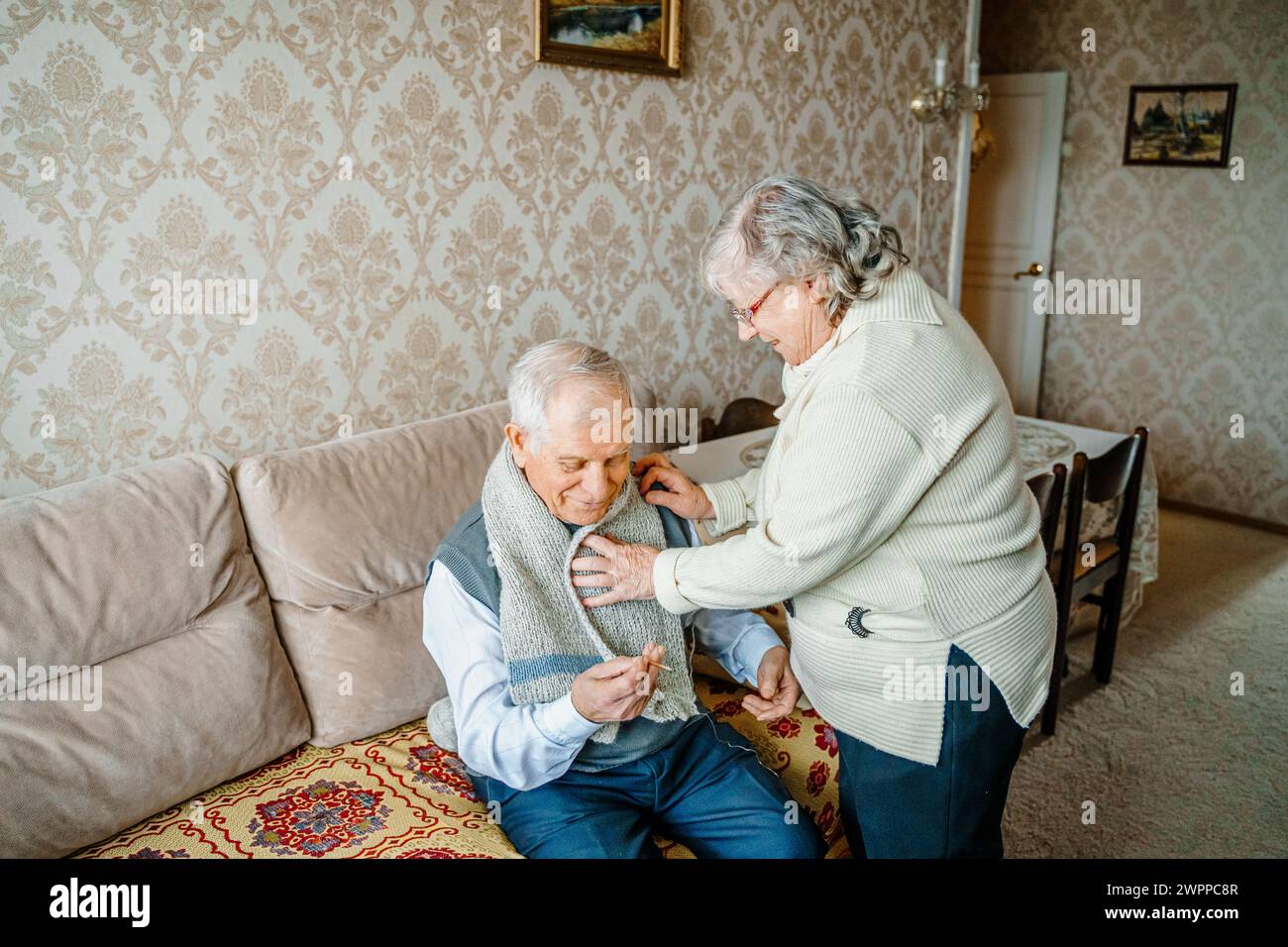 Elderly senior romantic love couple. Old retired man woman together ...
