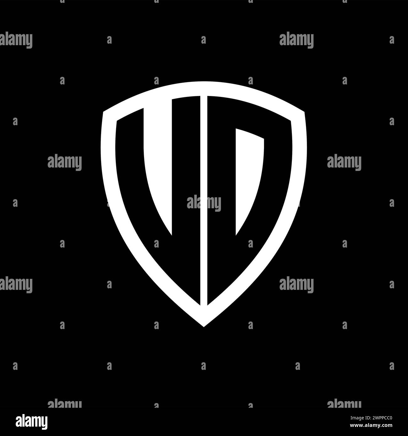 UD monogram logo with bold letters shield shape with black and white color design template Stock ...