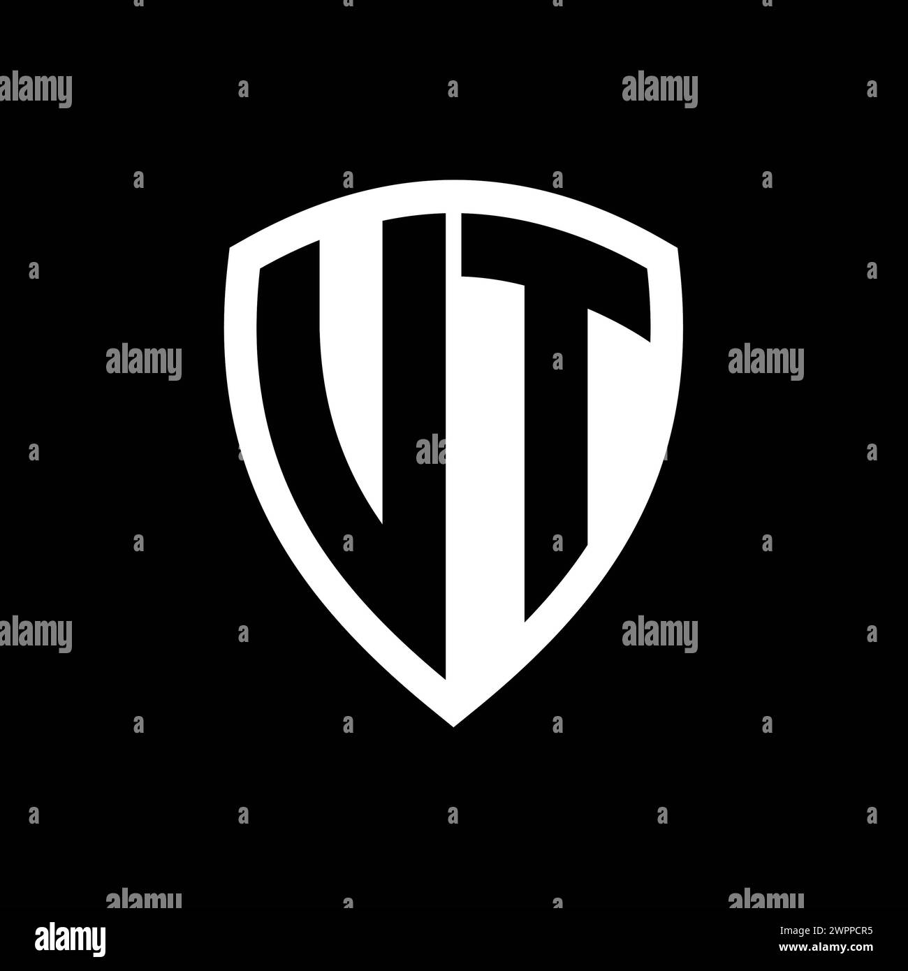 UT monogram logo with bold letters shield shape with black and white color design template Stock ...