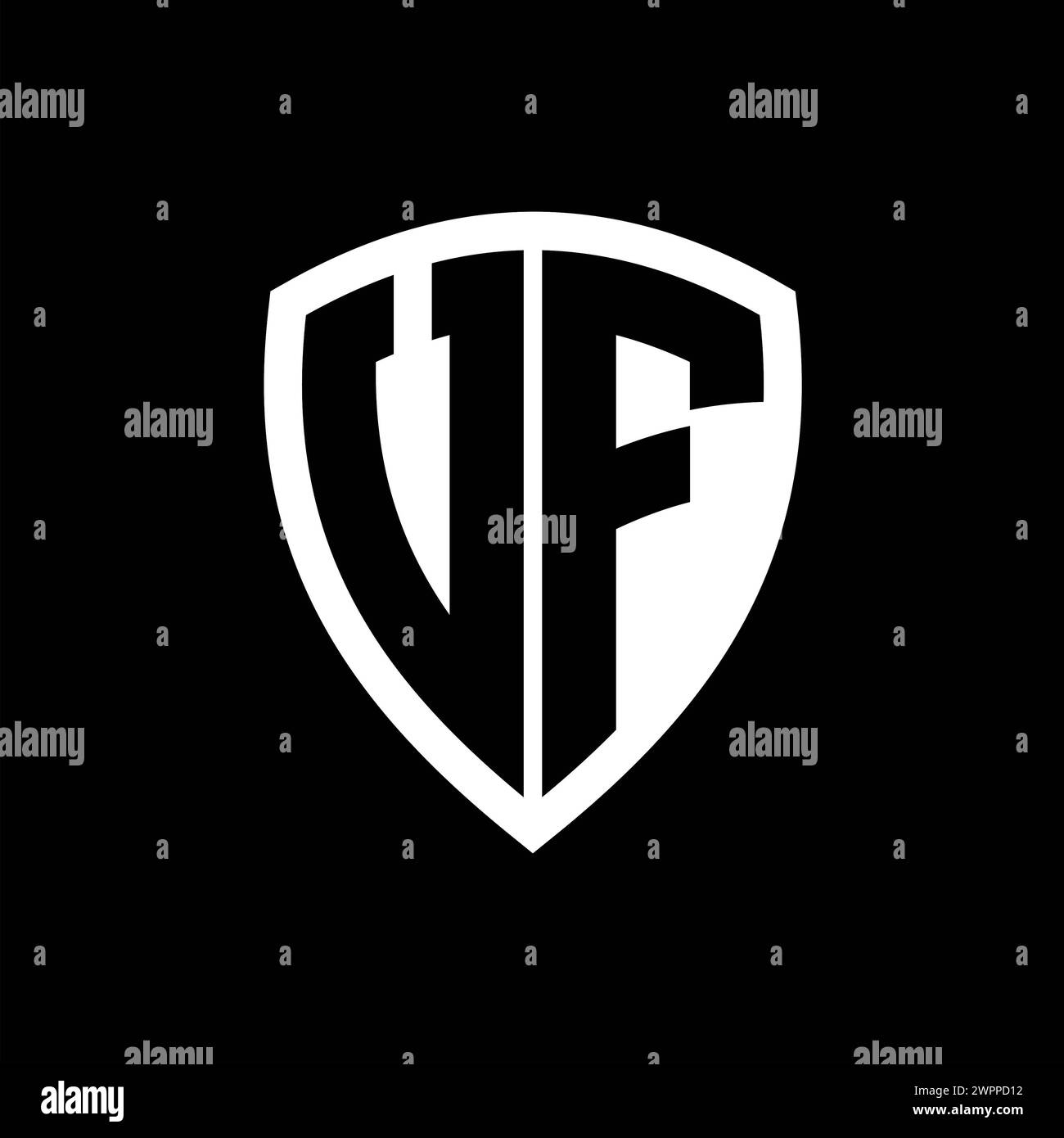 VF monogram logo with bold letters shield shape with black and white ...