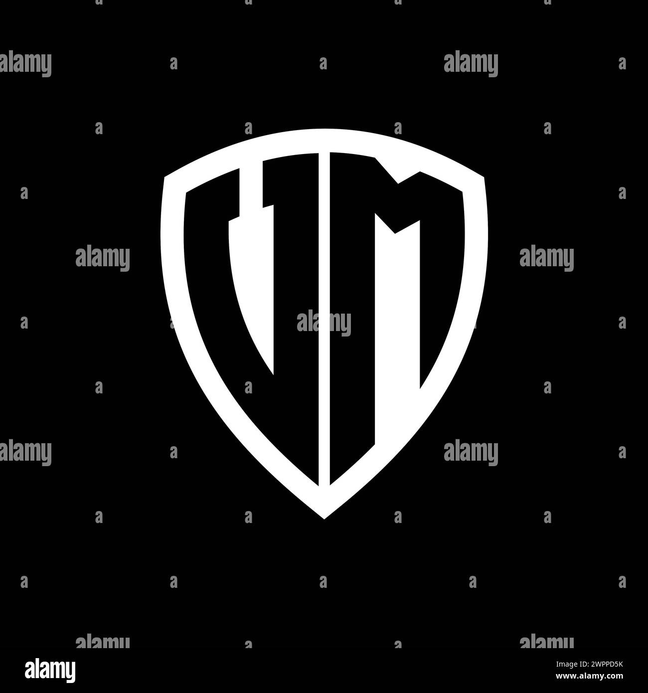 VM monogram logo with bold letters shield shape with black and white ...