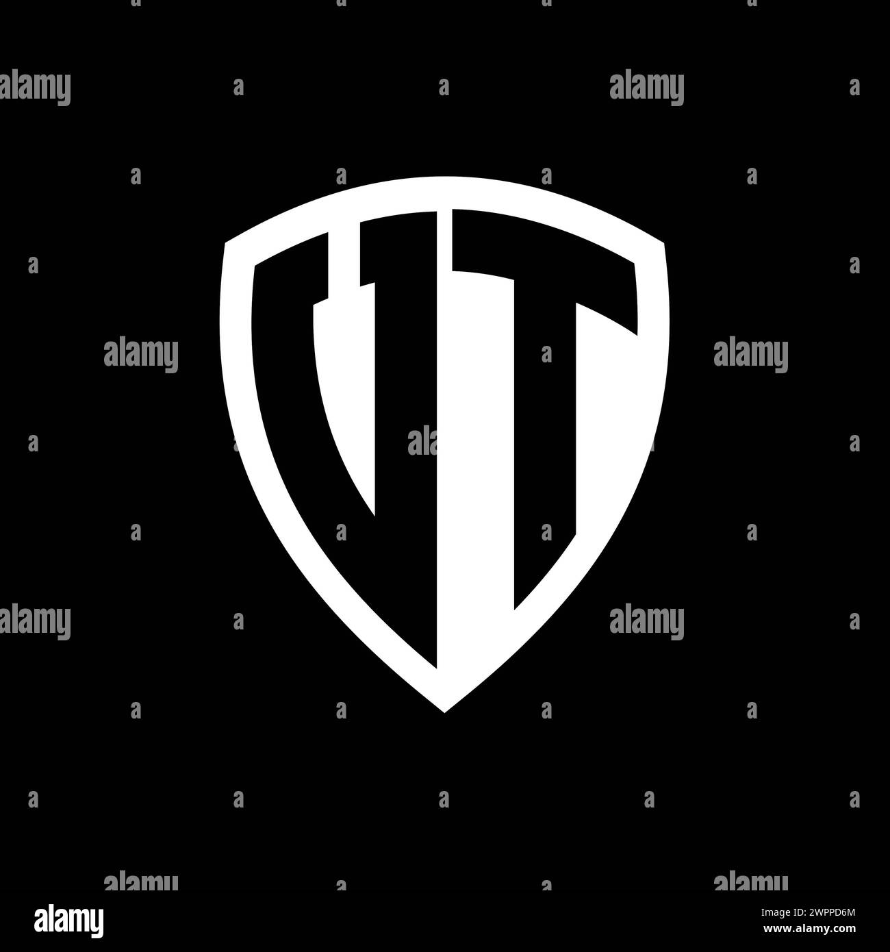 VT monogram logo with bold letters shield shape with black and white ...