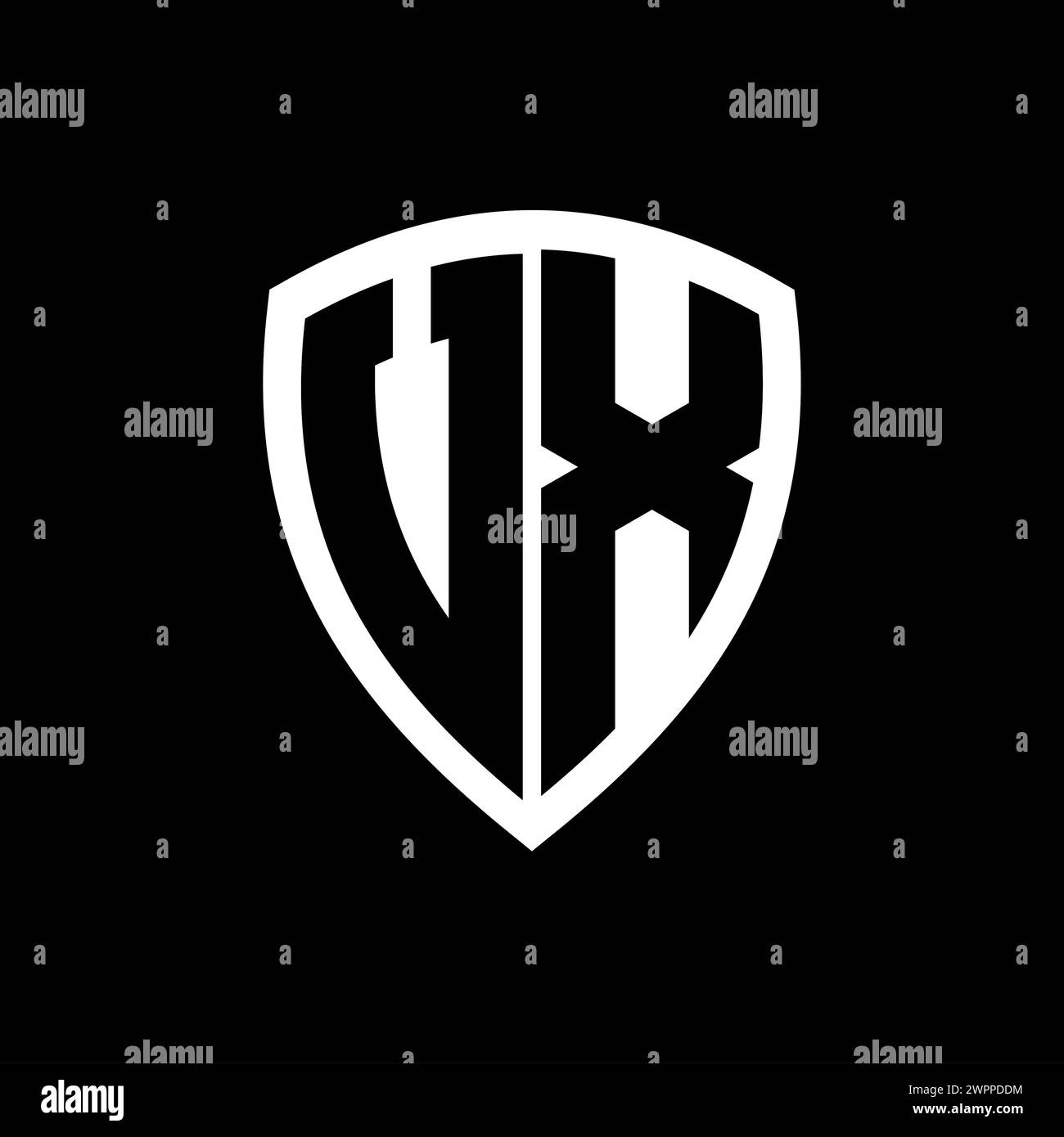 VX monogram logo with bold letters shield shape with black and white color design template Stock ...