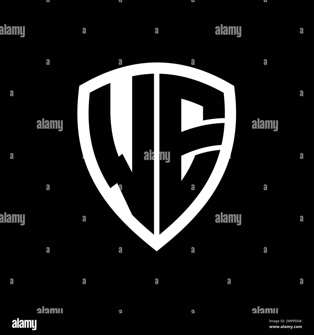 WE monogram logo with bold letters shield shape with black and white ...