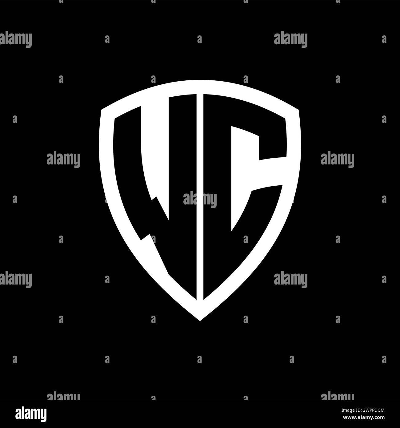 WC monogram logo with bold letters shield shape with black and white ...