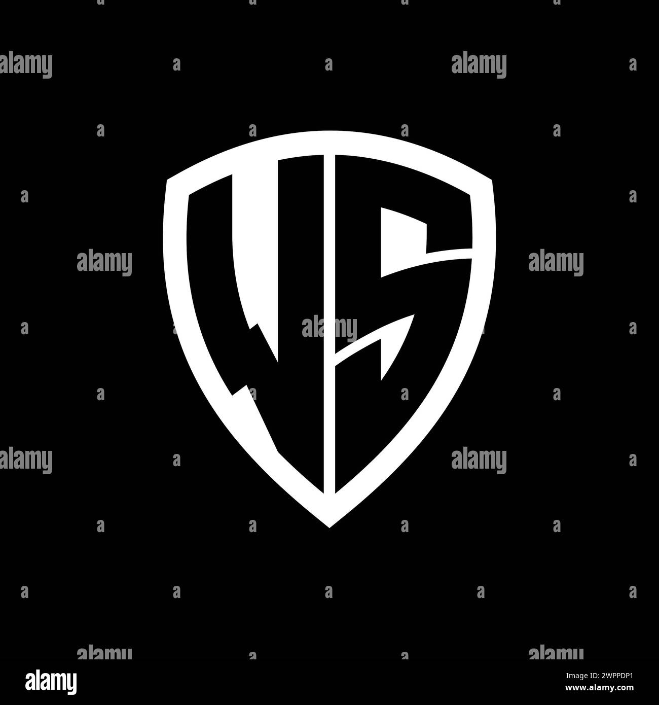 WS monogram logo with bold letters shield shape with black and white ...