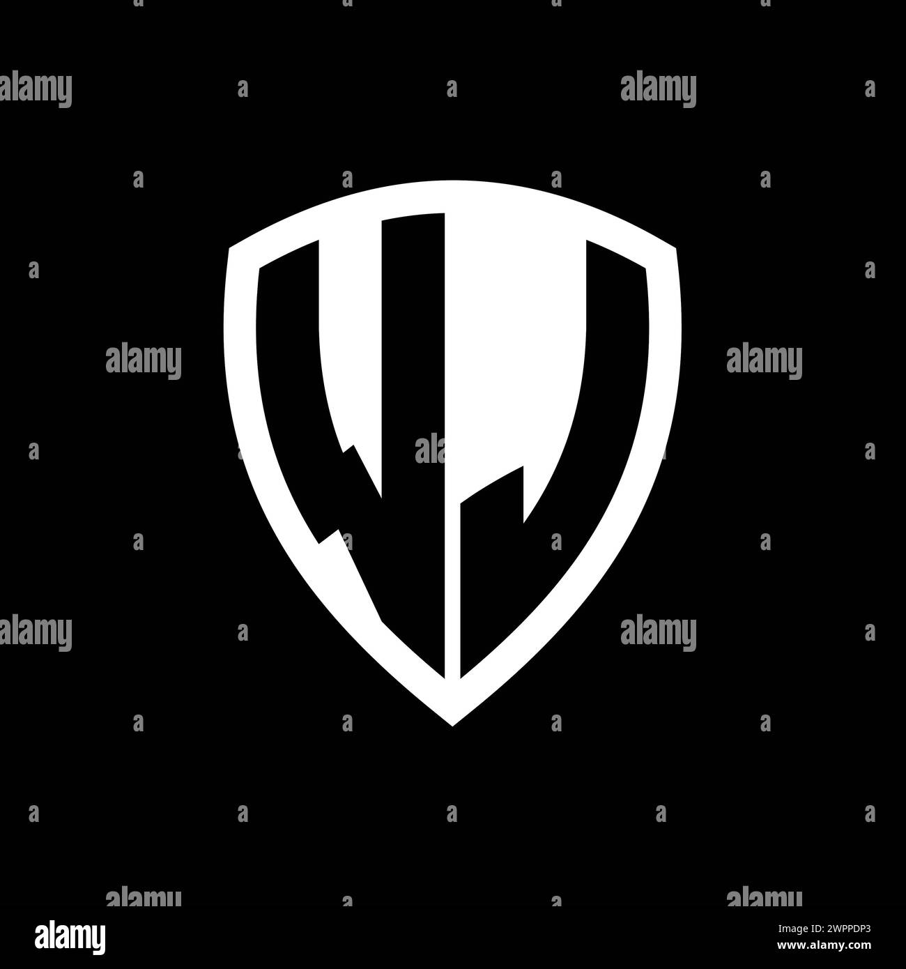 WJ monogram logo with bold letters shield shape with black and white color design template Stock ...