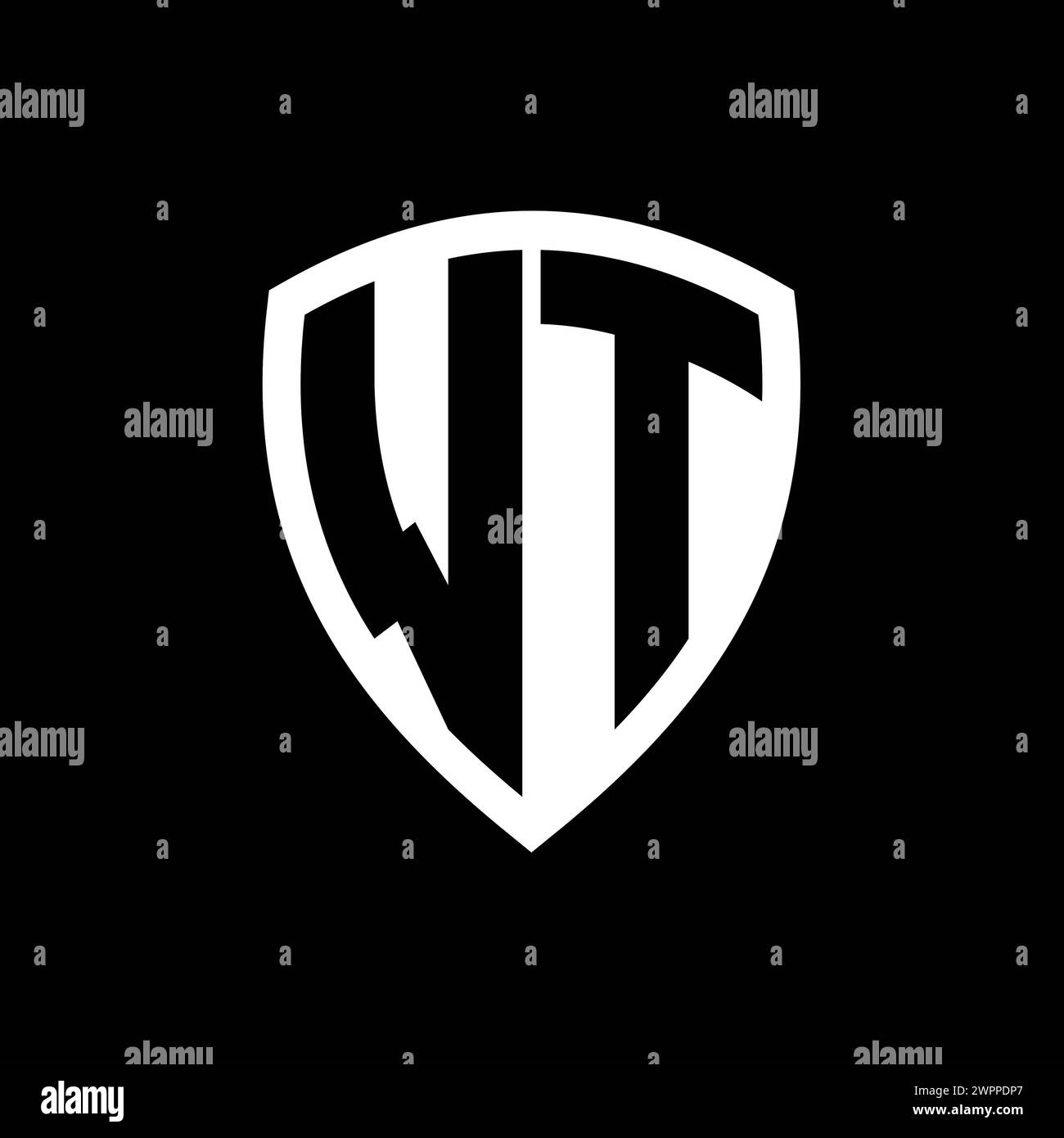 WT monogram logo with bold letters shield shape with black and white color design template Stock ...
