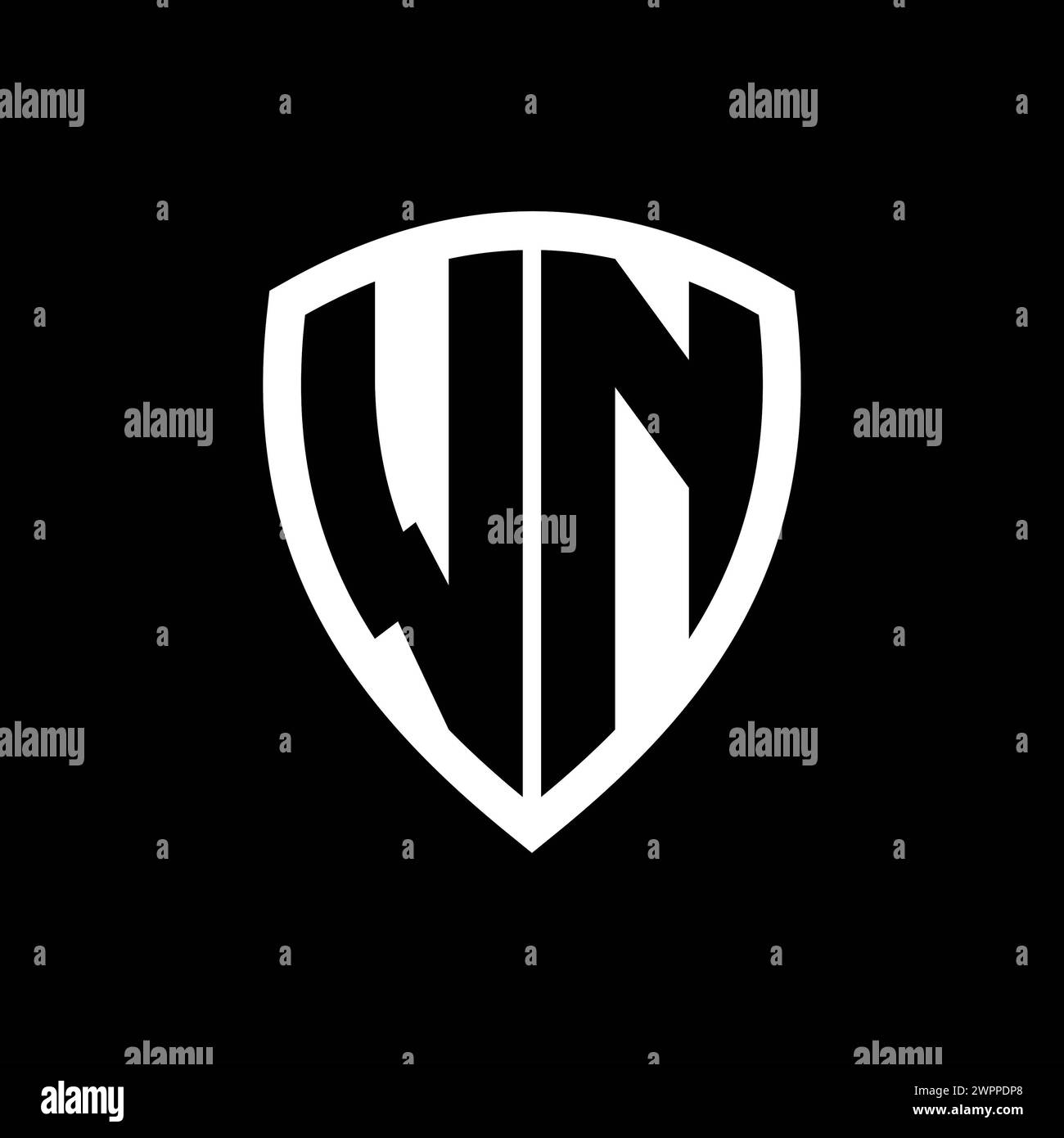WN monogram logo with bold letters shield shape with black and white ...