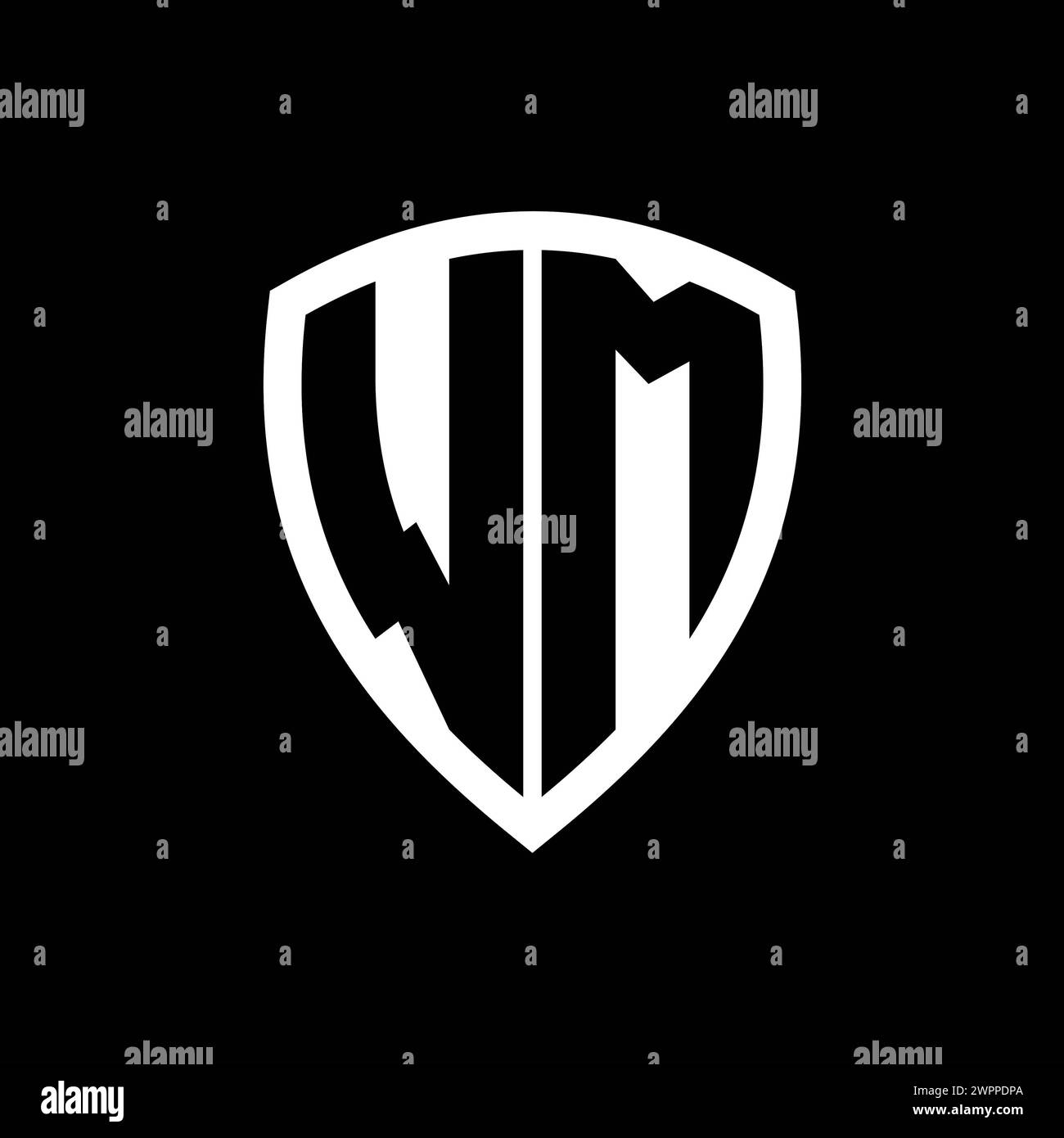 WM monogram logo with bold letters shield shape with black and white ...