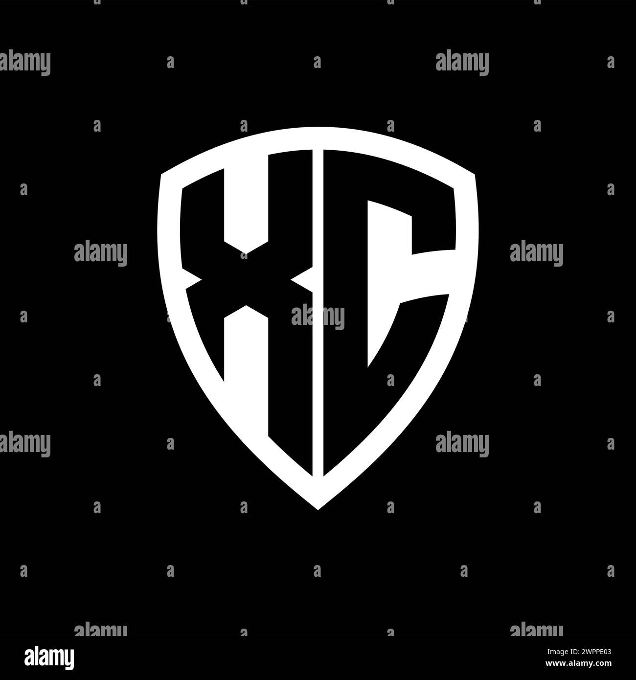 XC monogram logo with bold letters shield shape with black and white color design template Stock ...