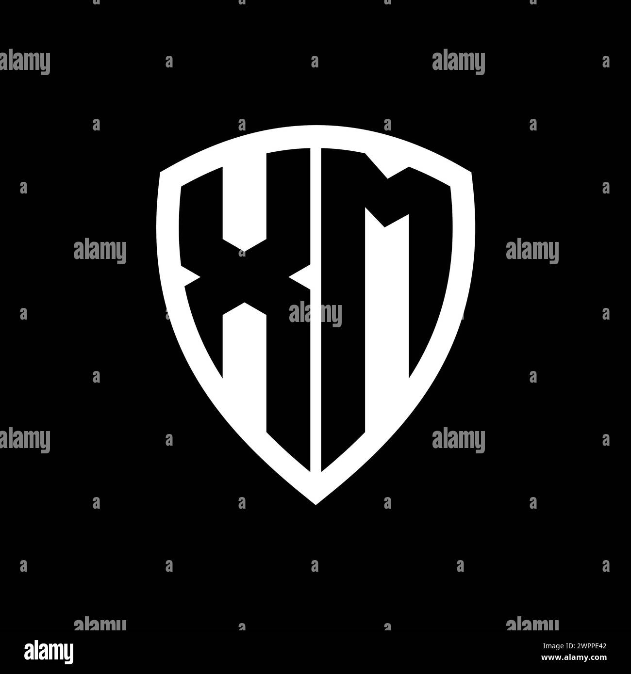 XM monogram logo with bold letters shield shape with black and white color design template Stock ...