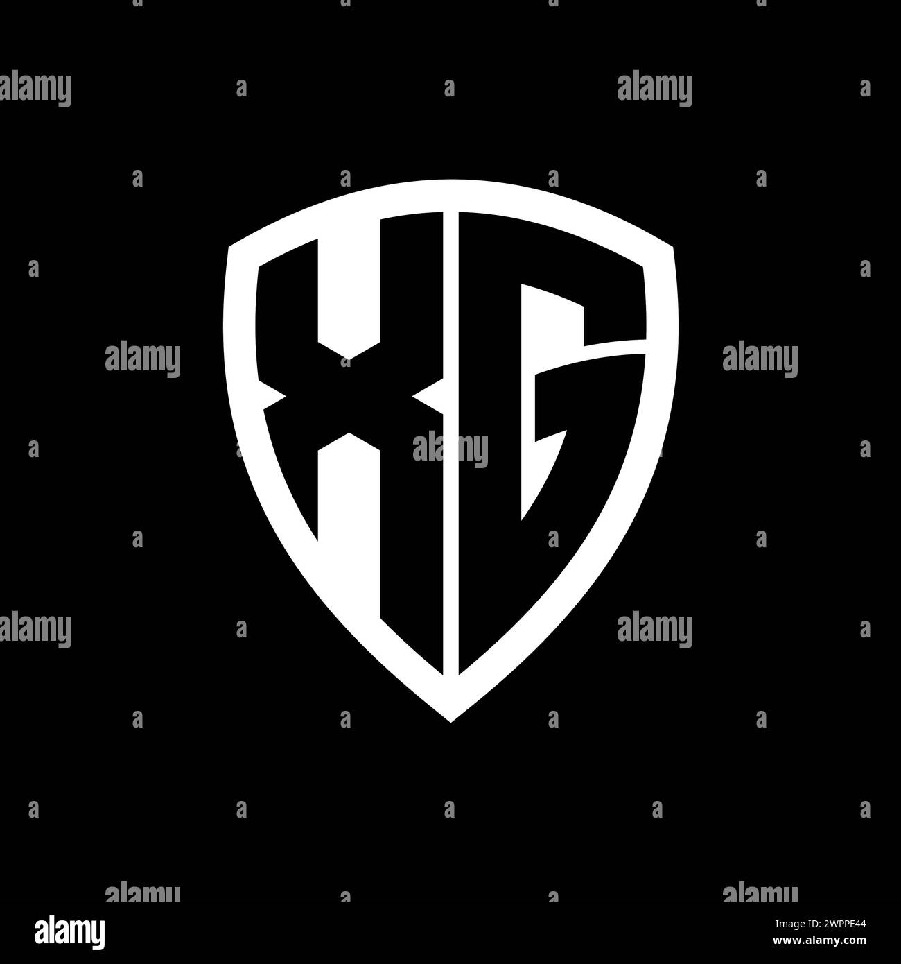 XG monogram logo with bold letters shield shape with black and white ...