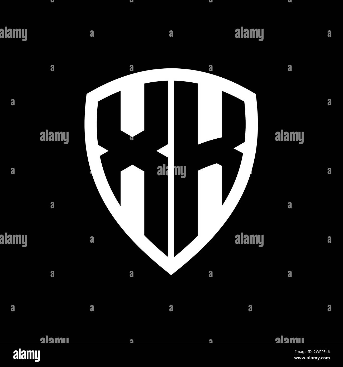 XK monogram logo with bold letters shield shape with black and white color design template Stock ...