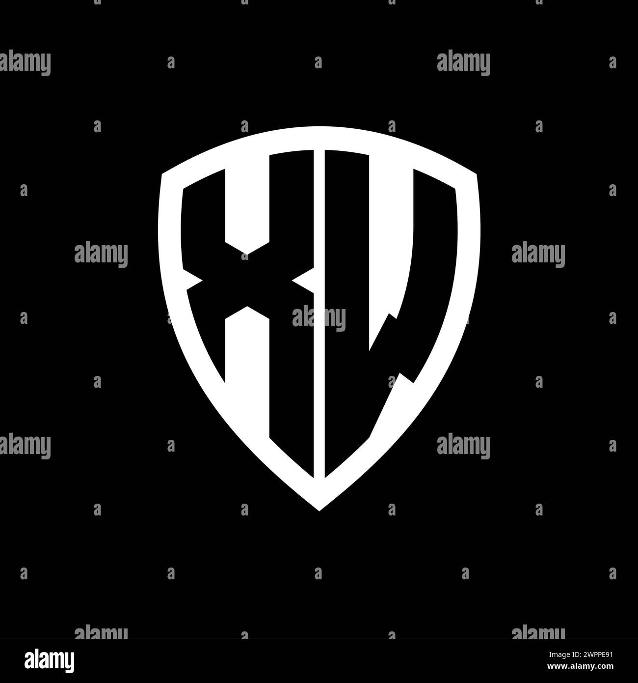 XW monogram logo with bold letters shield shape with black and white ...