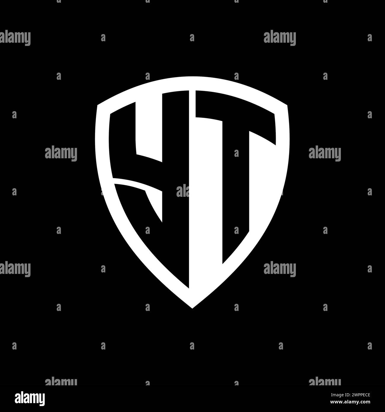 YT monogram logo with bold letters shield shape with black and white color design template Stock ...