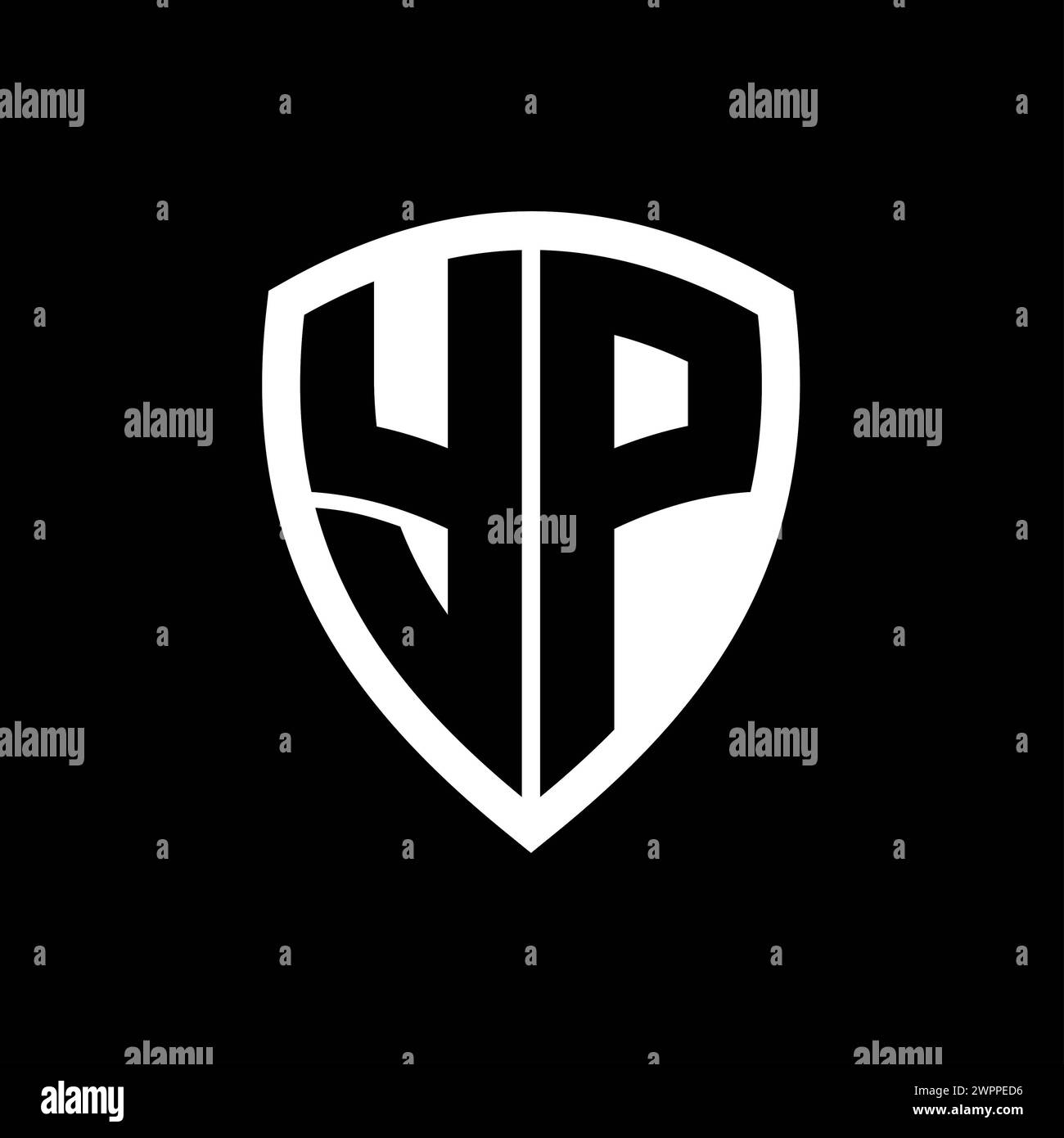 YP monogram logo with bold letters shield shape with black and white ...