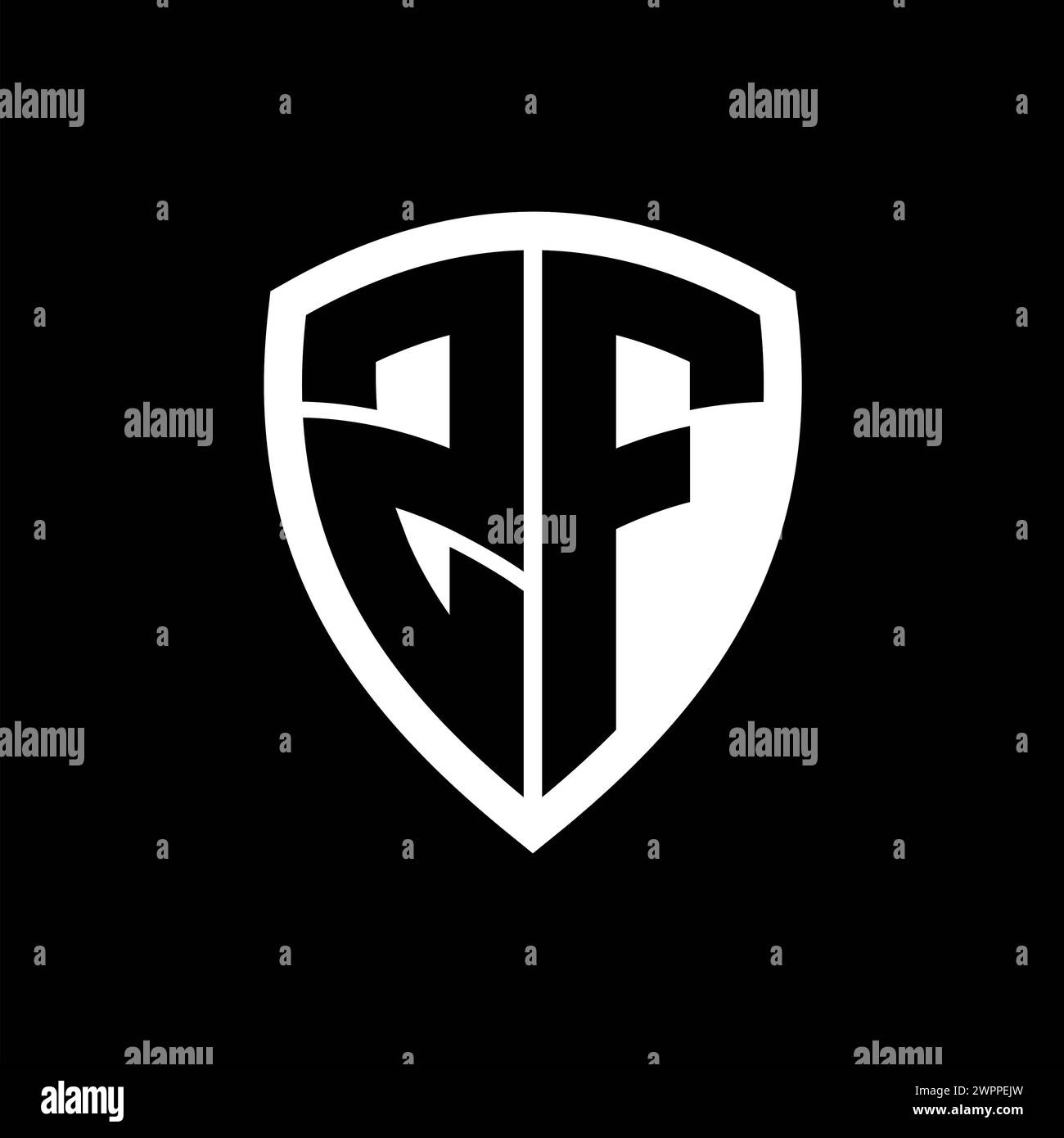 ZF monogram logo with bold letters shield shape with black and white ...