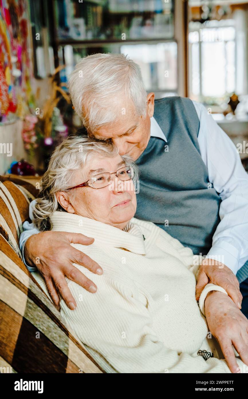 Elderly senior romantic love couple. Old retired man woman together ...