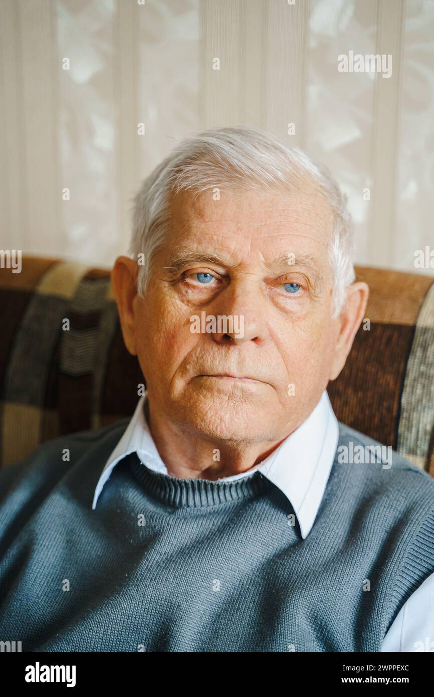 Elderly senior male grandfather. Old retired man with grey hair and ...
