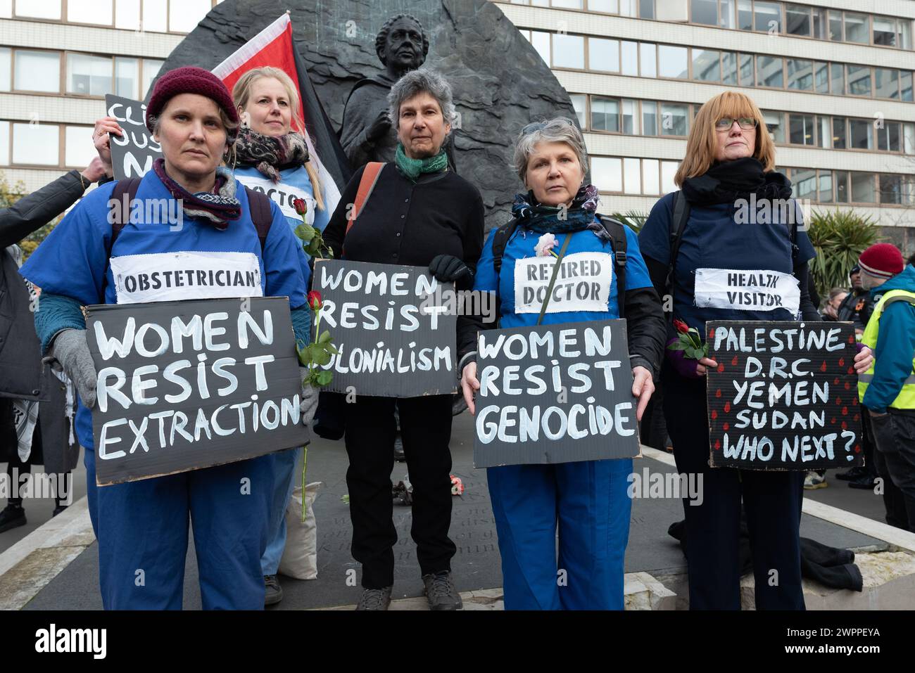 London, UK. 8 March, 2024. Health workers join a coalition of women's ...