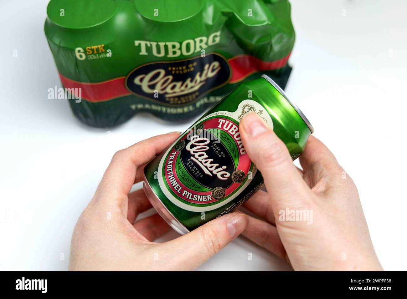 Danish beer in cans Tuborg Classic. The most popular beer Stock Photo ...