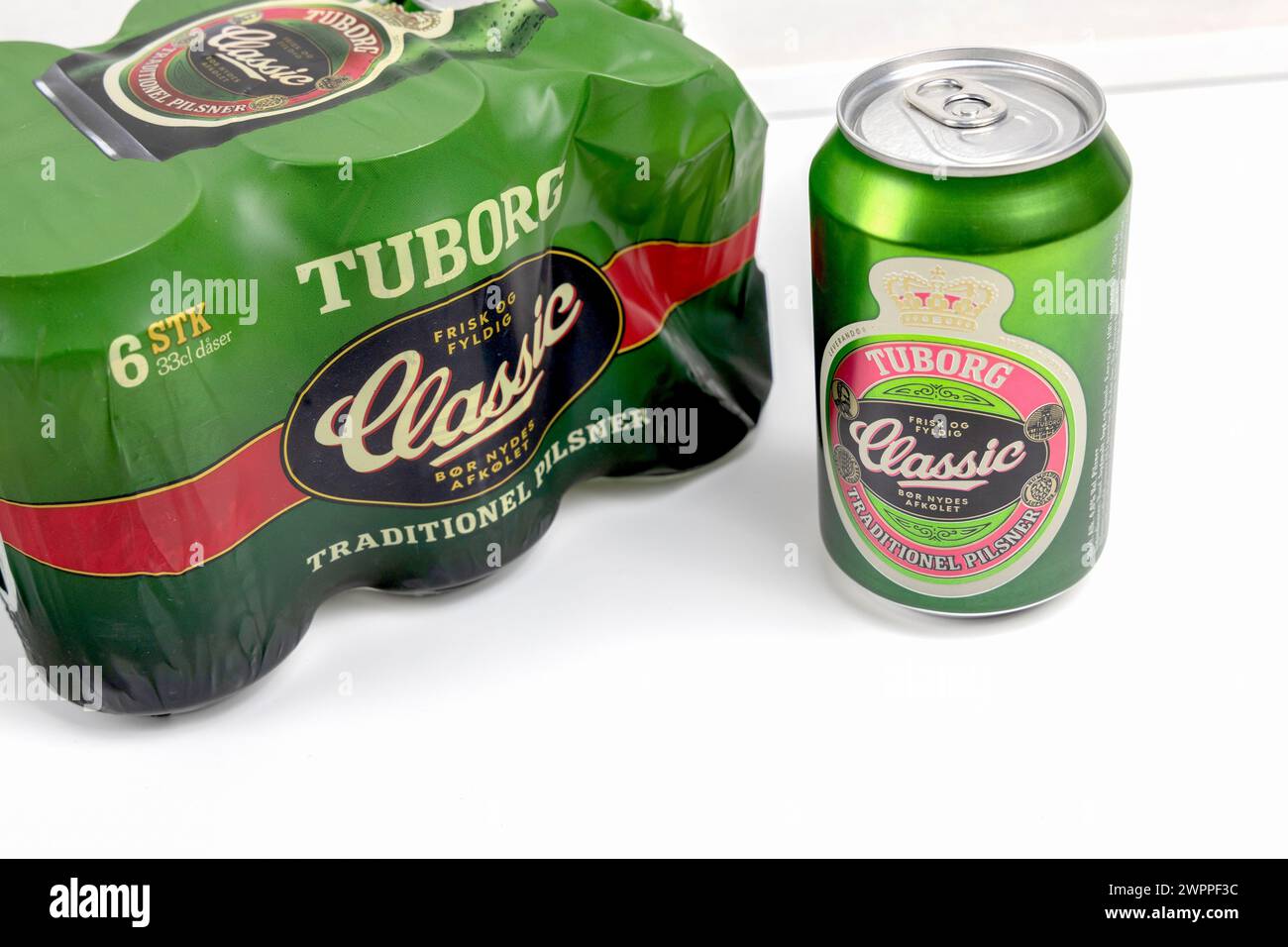 Danish beer in cans Tuborg Classic. The most popular beer Stock Photo ...