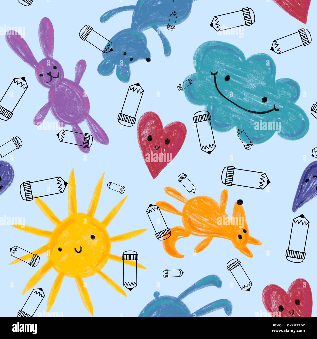Cartoon scribble animals seamless bears and rabbit and fox and sun and ...