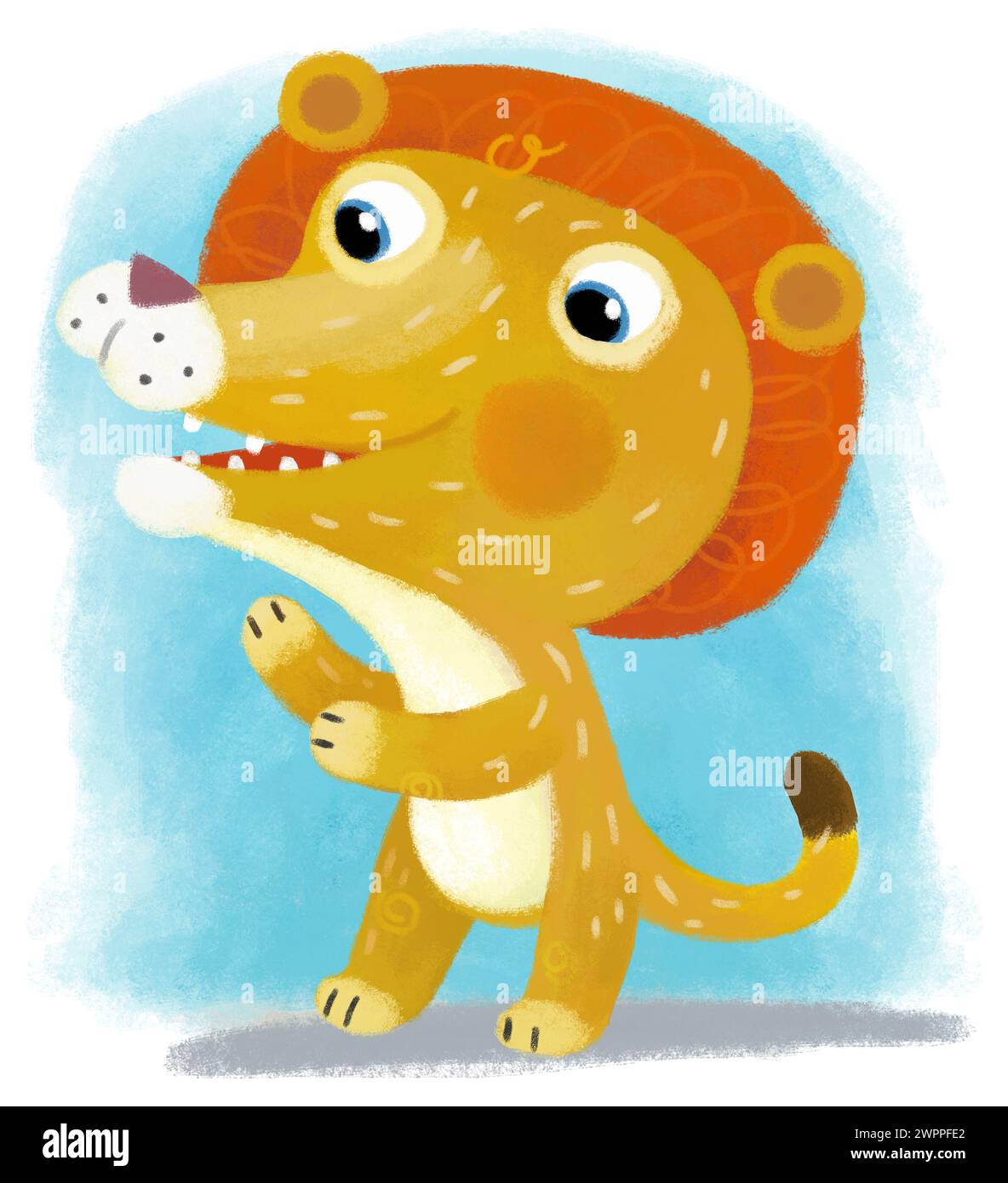 cartoon scene with happy little boy lion cat having fun on white ...