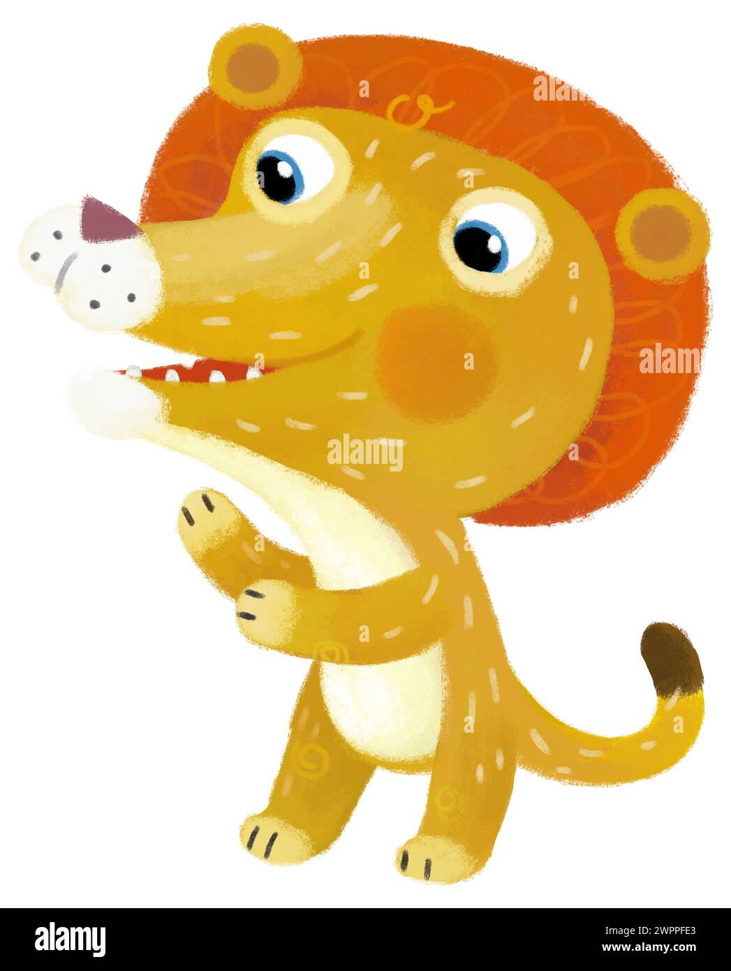 cartoon scene with happy little boy lion cat having fun on white ...