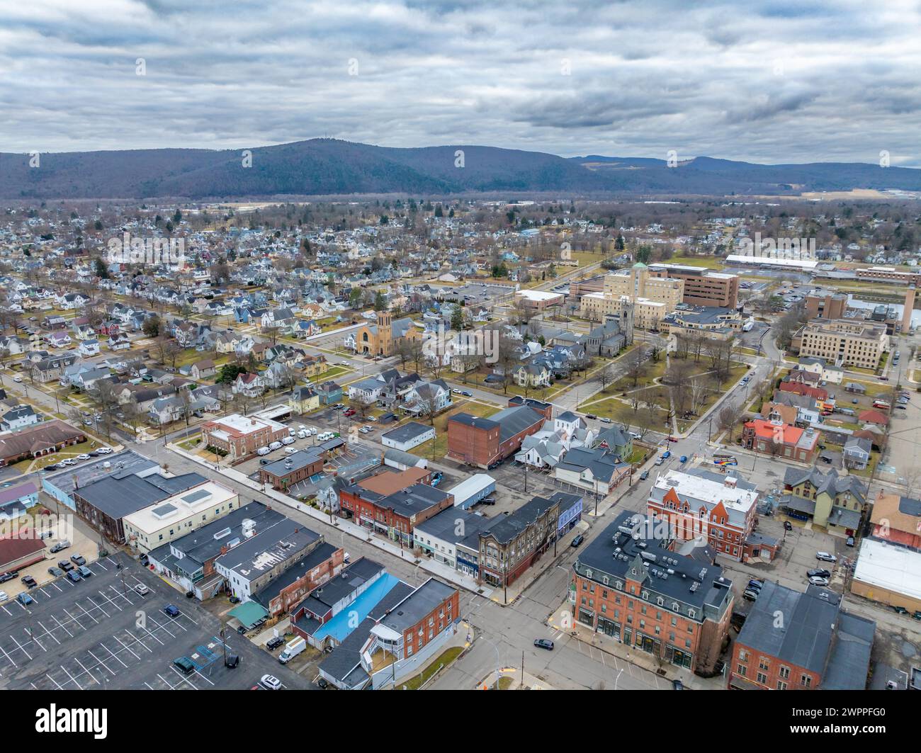 Sayre, PA, USA - 03-03-2024 - Cloudy winter aerial image of the ...