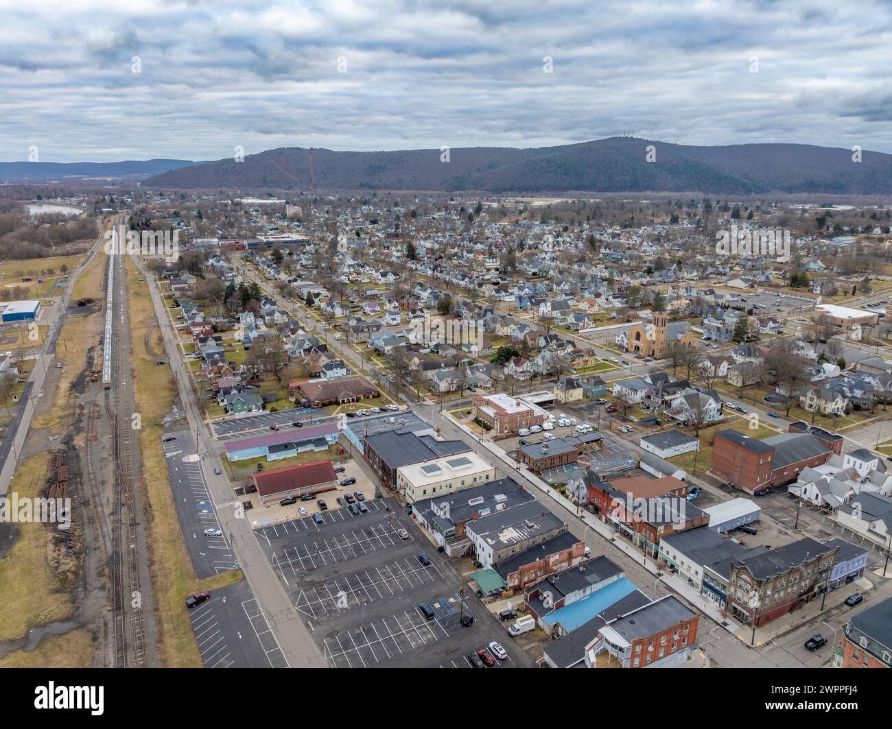 Sayre, PA, USA - 03-03-2024 - Cloudy winter aerial image of the ...