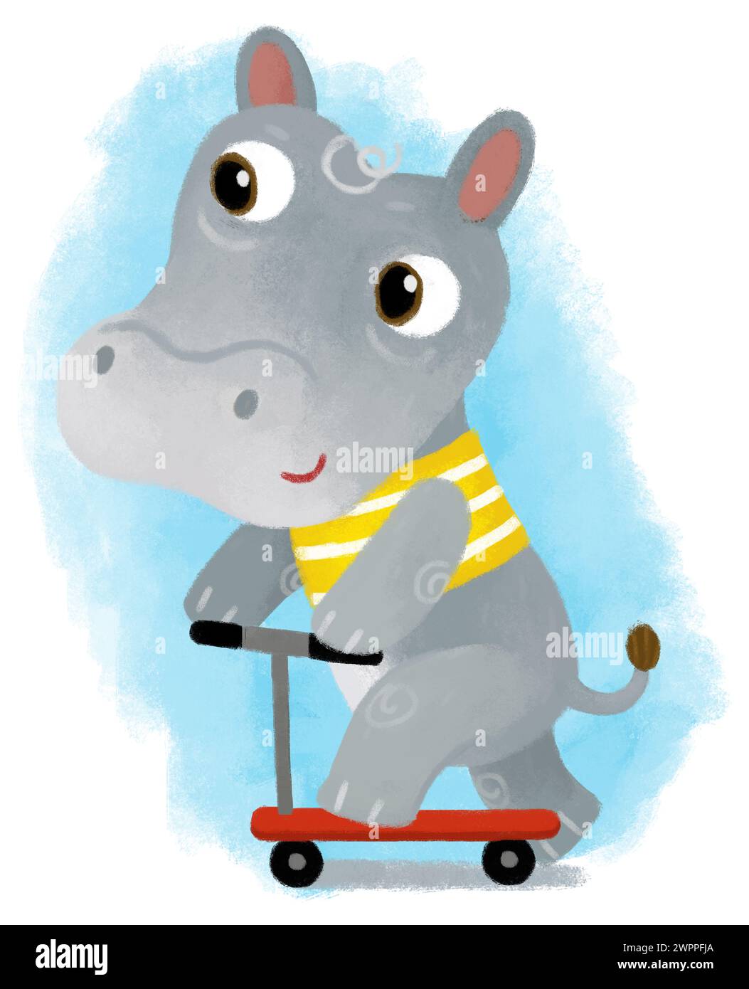 cartoon scene with happy little boy hippo hippopotamus having fun ...