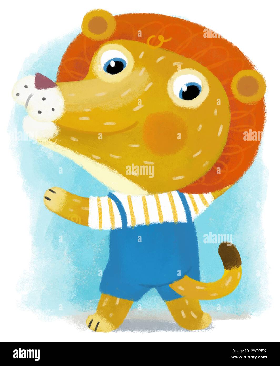 cartoon scene with happy little boy lion cat having fun on white ...