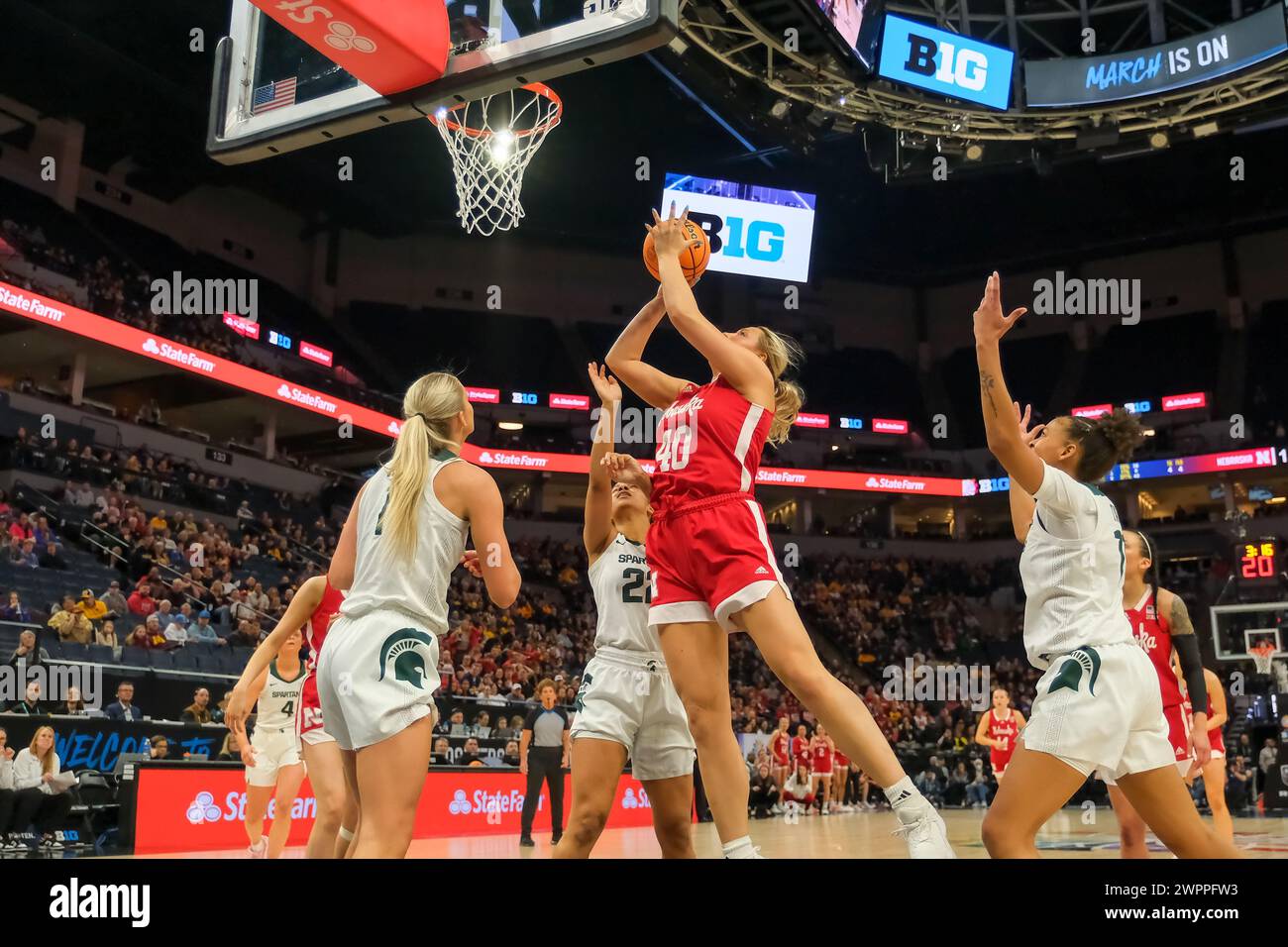 Minneapolis, Minnesota, USA. 8th Mar, 2024. Nebraska Cornhuskers center ...