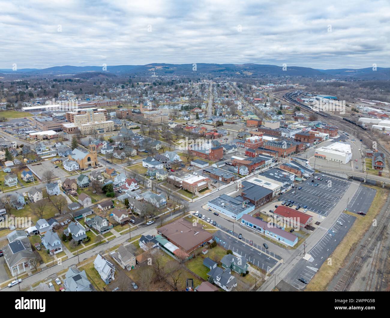 Sayre, PA, USA - 03-03-2024 - Cloudy winter aerial image of the ...