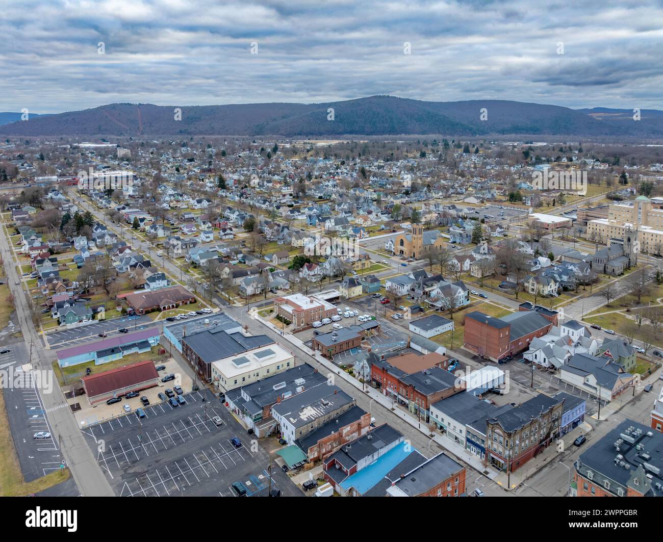 Sayre, PA, USA - 03-03-2024 - Cloudy winter aerial image of the ...