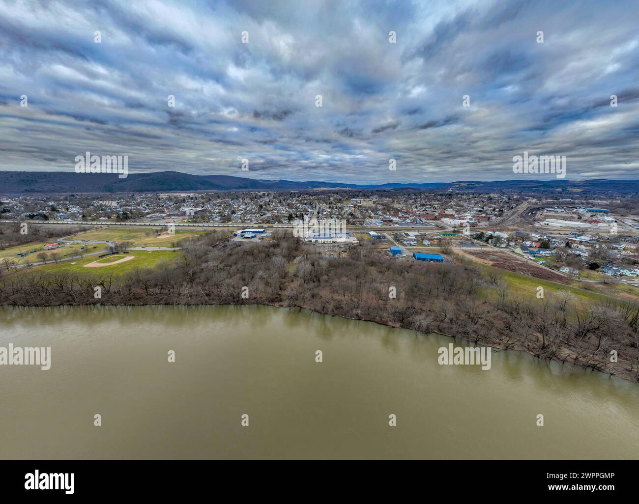 Sayre, PA, USA - 03-03-2024 - Cloudy winter aerial image of the ...