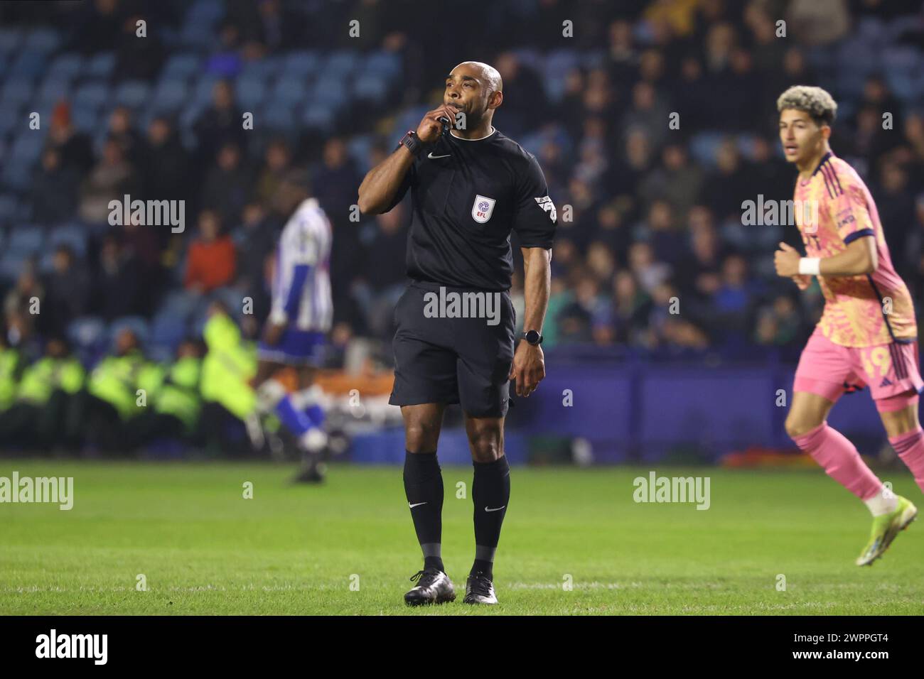 Samuel Allison, the match referee, blows the whistle after the Sky Bet ...