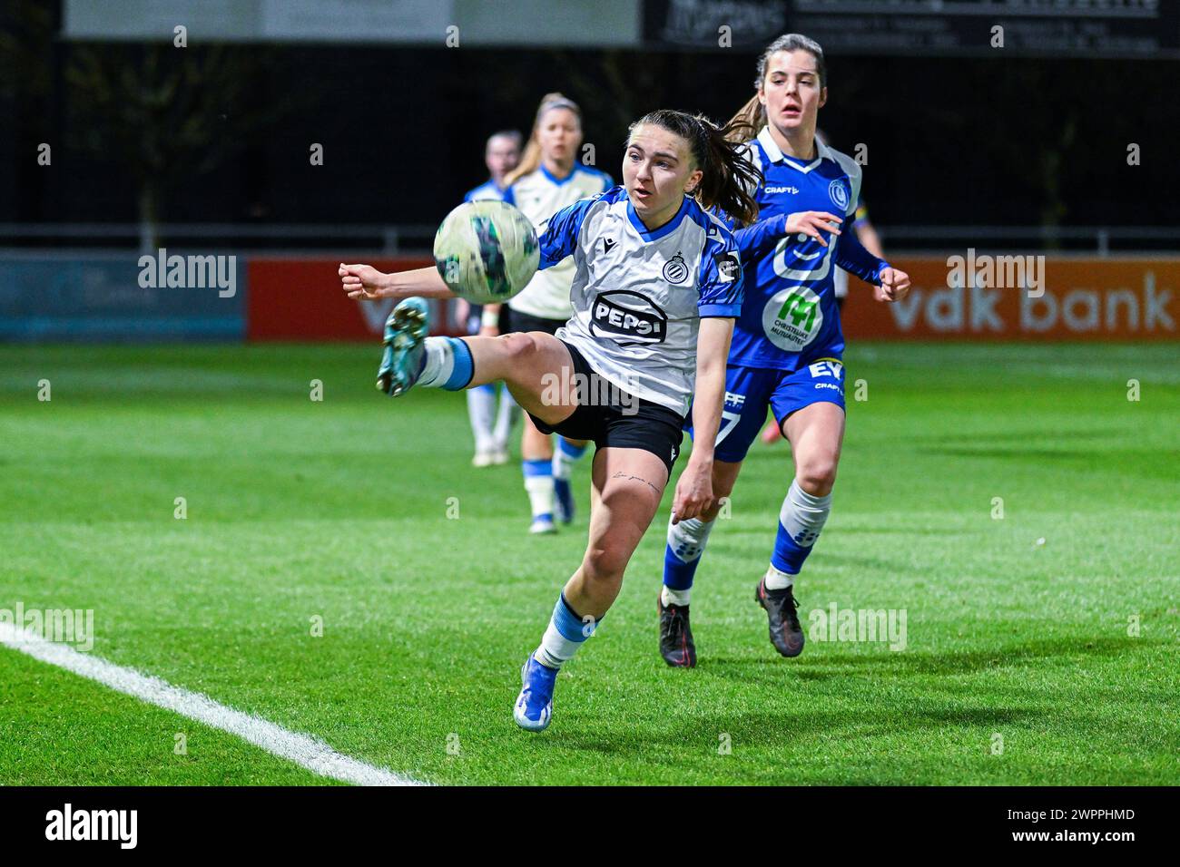 Gent, Belgium. 08th Mar, 2024. Angel Kerkhove (13) of Club YLA pictured during a female soccer ...