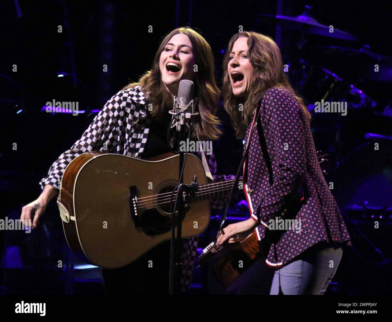 March 7, 2024, New York, New York, USA: Sisters/musicians (L-R) REBECCA ...